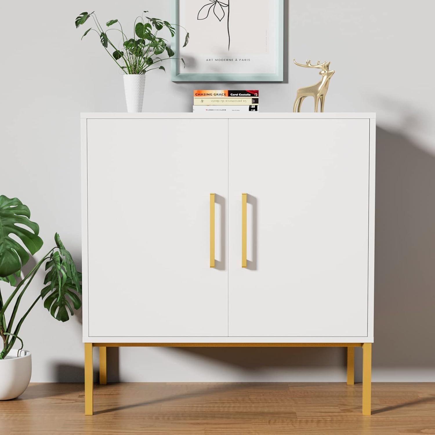 CARPETNAL Siedeboard Buffet Cabinet, White Side Storage Cabinet with ...