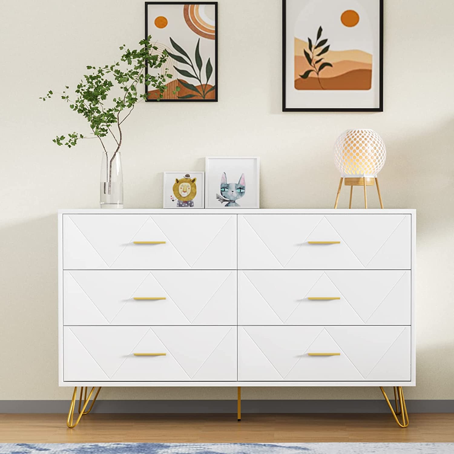 CARPETNAL White Dresser, Modern Dresser for Bedroom, 6 Drawer Double ...