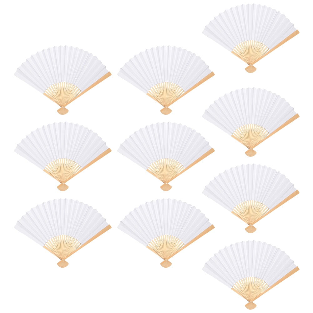 CARRFA 10PCS Paper Folding Hand Fans, 8.3 Inch Bamboo Handheld Craft ...