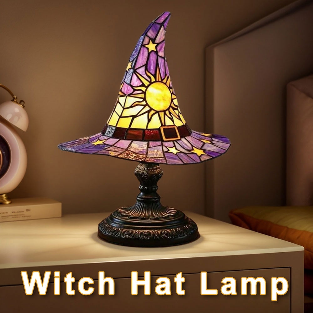 CARRFA Creative Handcraft 3D Stained Witch Hat Lights, Retro Nightstand ...