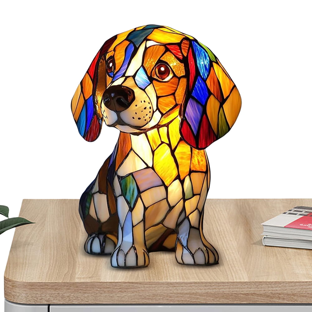 CARRFA Dog Series Art Night Light, Beagle Lamp, Vintage Stained Resin ...