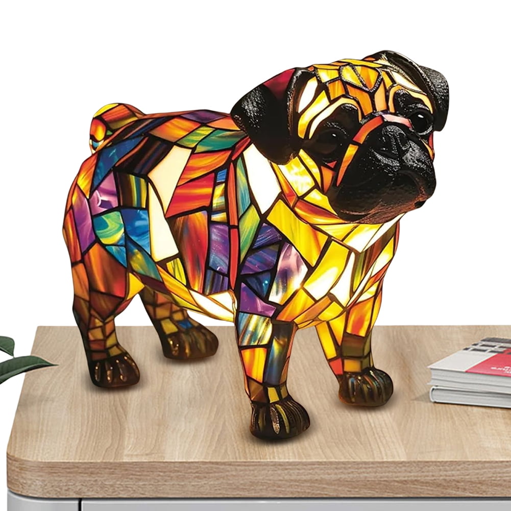 CARRFA Dog Series Art Night Light, Pug Lamp, Vintage Stained Resin ...