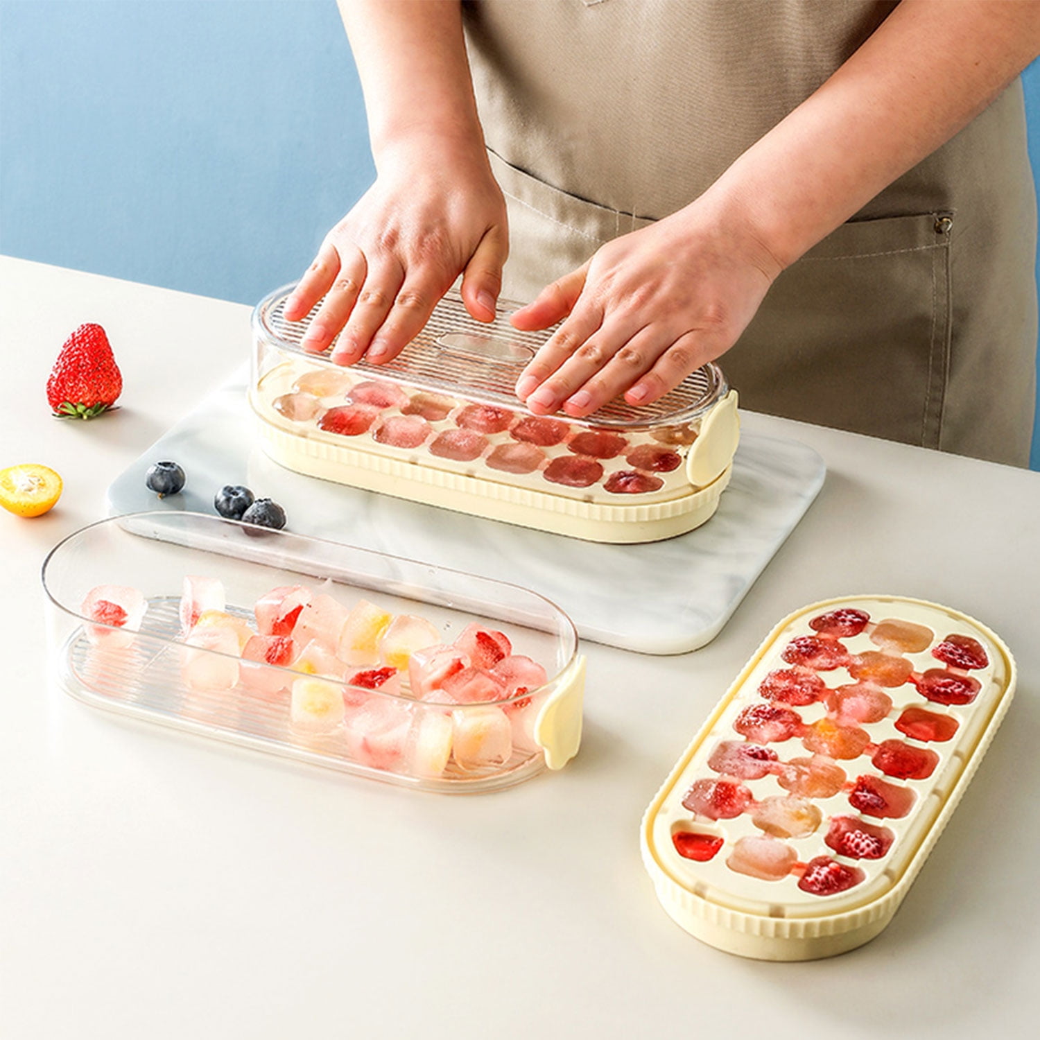 CARRIER Ice Cube Tray with Lid and Bin, Silicone Ice Cube Tray ...