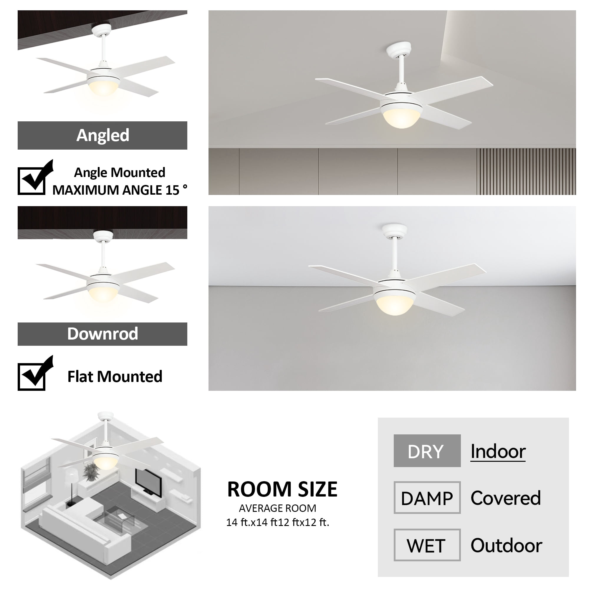 CARRO Norfolk 52-inch Indoor Smart Ceiling Fan with Wall Control, Light ...