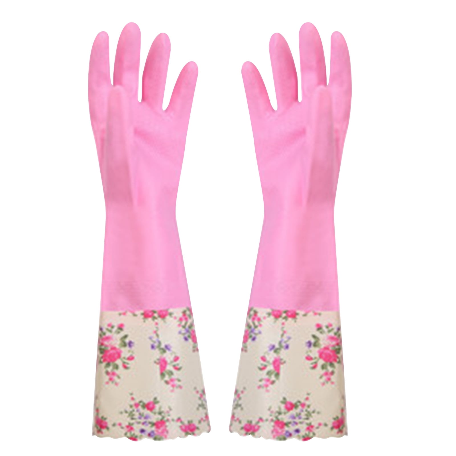CARRYKIING Winter Flocked Cleaning Gloves with Flower Cuff, Long Rubber ...