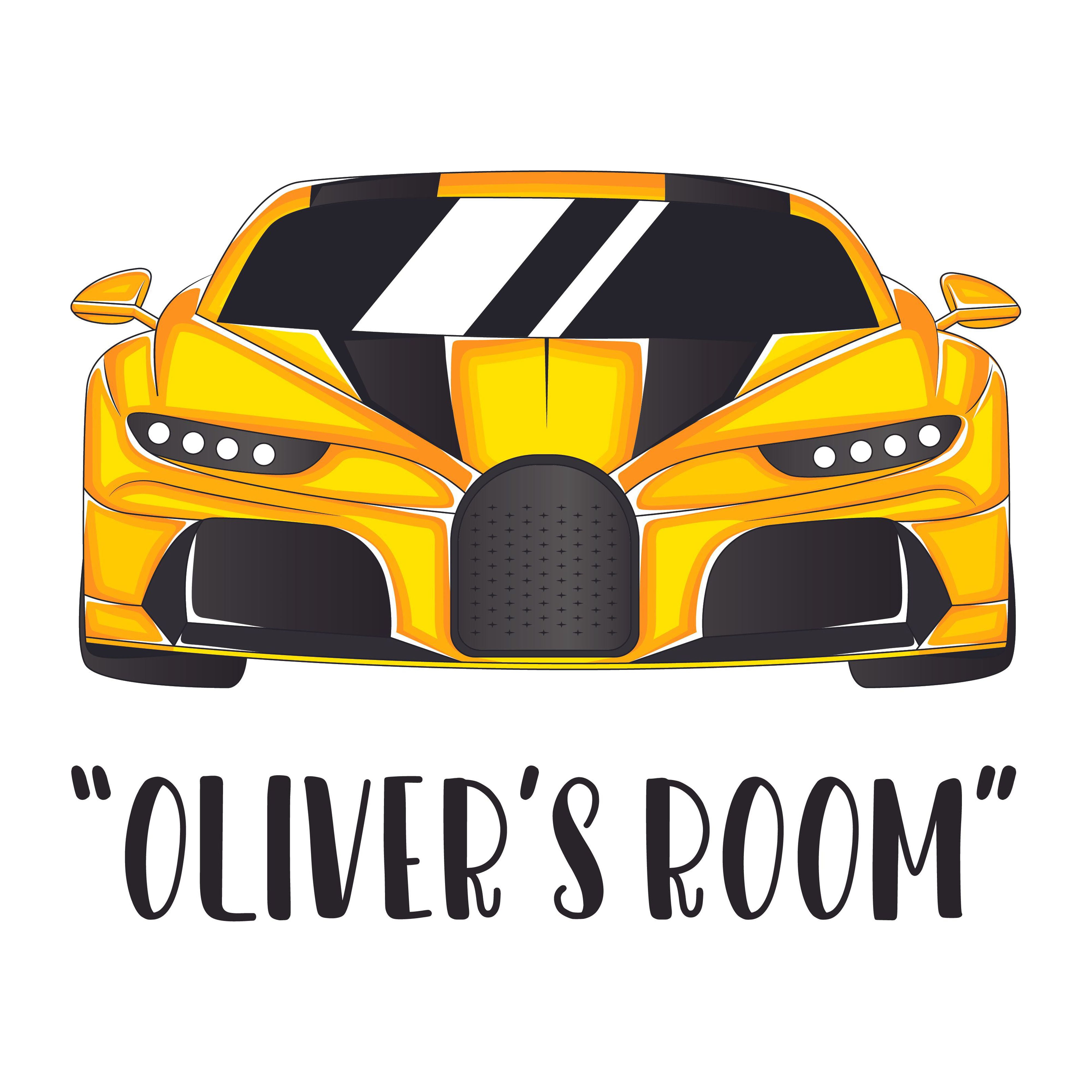 CARS & VEHICLES - Customized Name Yellow Sports Car Vehicle Front View Design Vinyl Kids Teens ...
