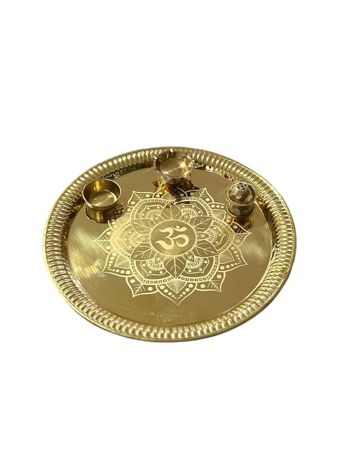 CART PRO Pure Brass Pooja Thali Set with Floral Design Religious ...