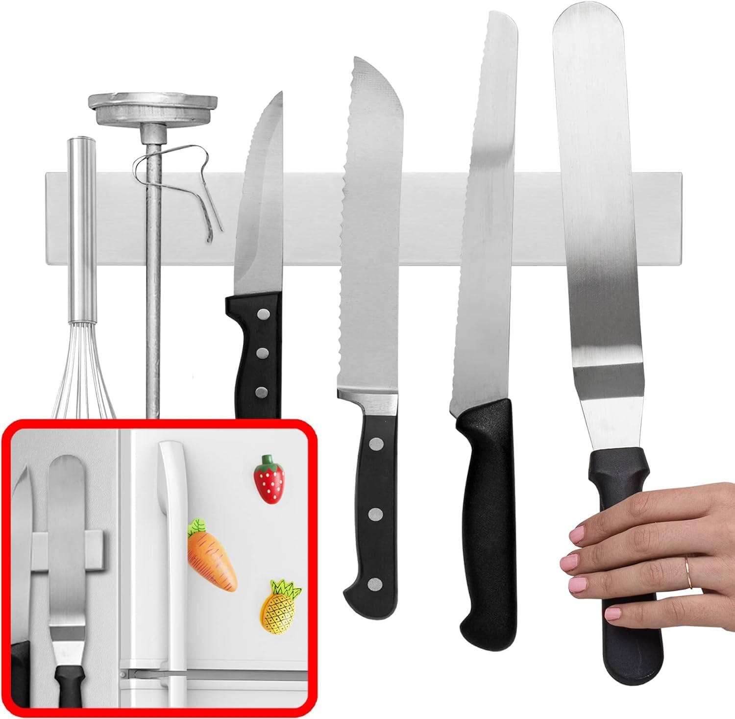 CARTIFY 12 Inch Magnetic Knife Strip Premium Stainless Steel Wall ...