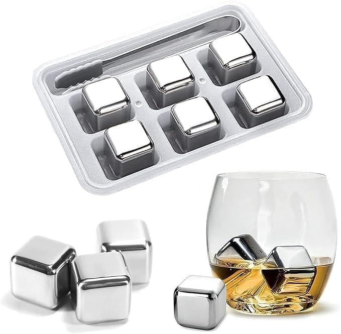 CARTSHOPPER Stainless Steel Whiskey Stones Ice Cubes with Tongs ...