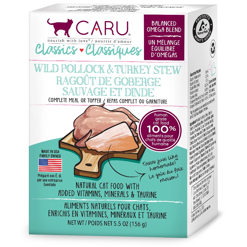 CARU Classics Wild Pollock & Turkey Stew Wet Cat Food, 5.5-oz Box, case ...