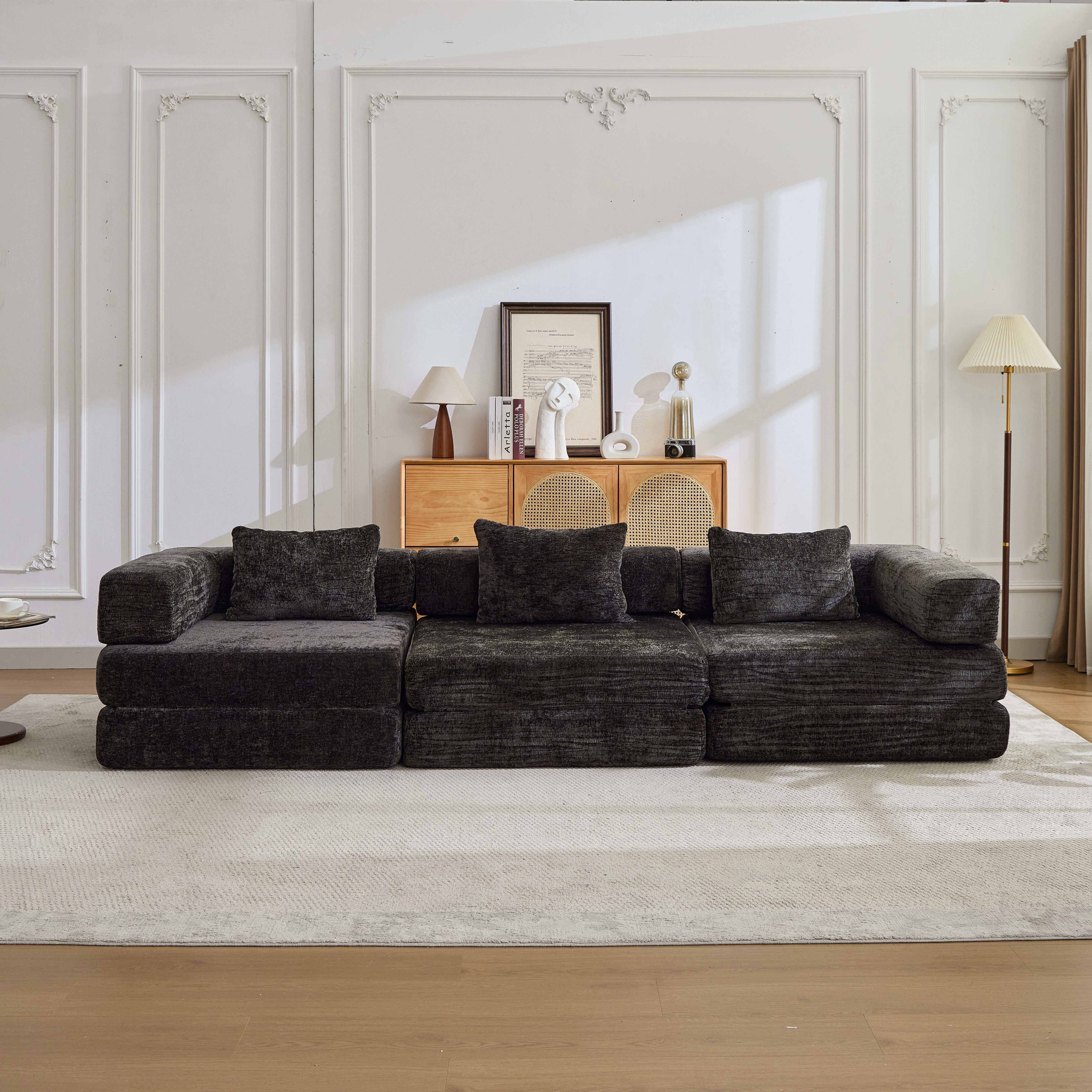 CARZZI Compression Floor Sofa Bed, 3-Seat Convertible Modular Sectional ...