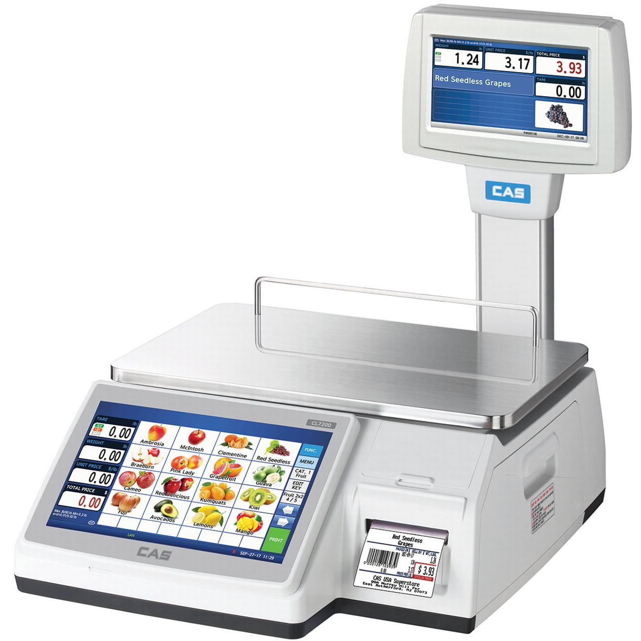CAS CL7200-60(W), Touch Screen Label Printing Scale, 60 lb x 0.02 lb ...