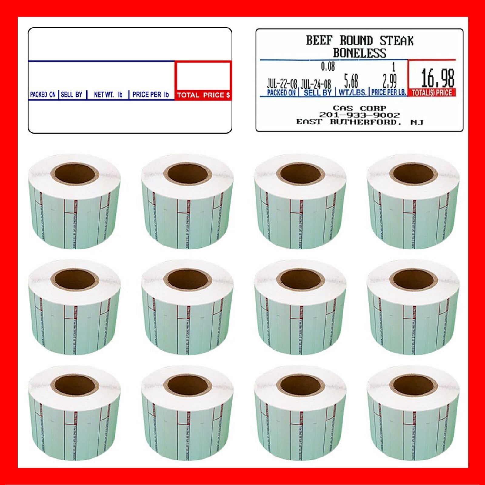 CAS LST-8000 Printing Scale Label, 58 x 30 mm, Non-UPC, 12 Rolls Per ...