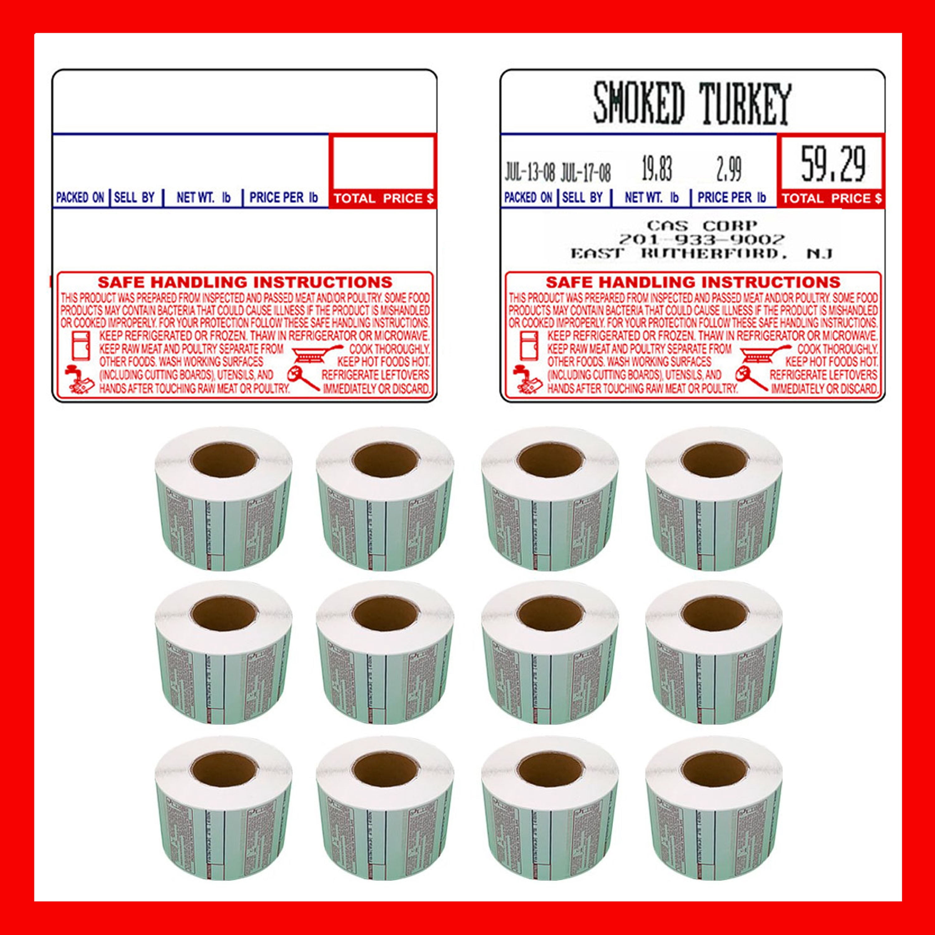 CAS Labels LST-8030 Thermal 12 Rolls - 7,200 Labels 58 x 50mm Printer ...
