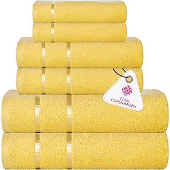 CASA COPENHAGEN Eternal 6 Pieces Towel Set- Butter Yellow, 500 GSM 2 ...