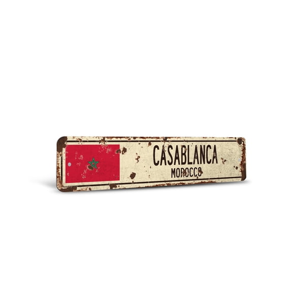 CASABLANCA MOROCCO Vintage Style Rustic Street Sign – Moroccan Flag ...