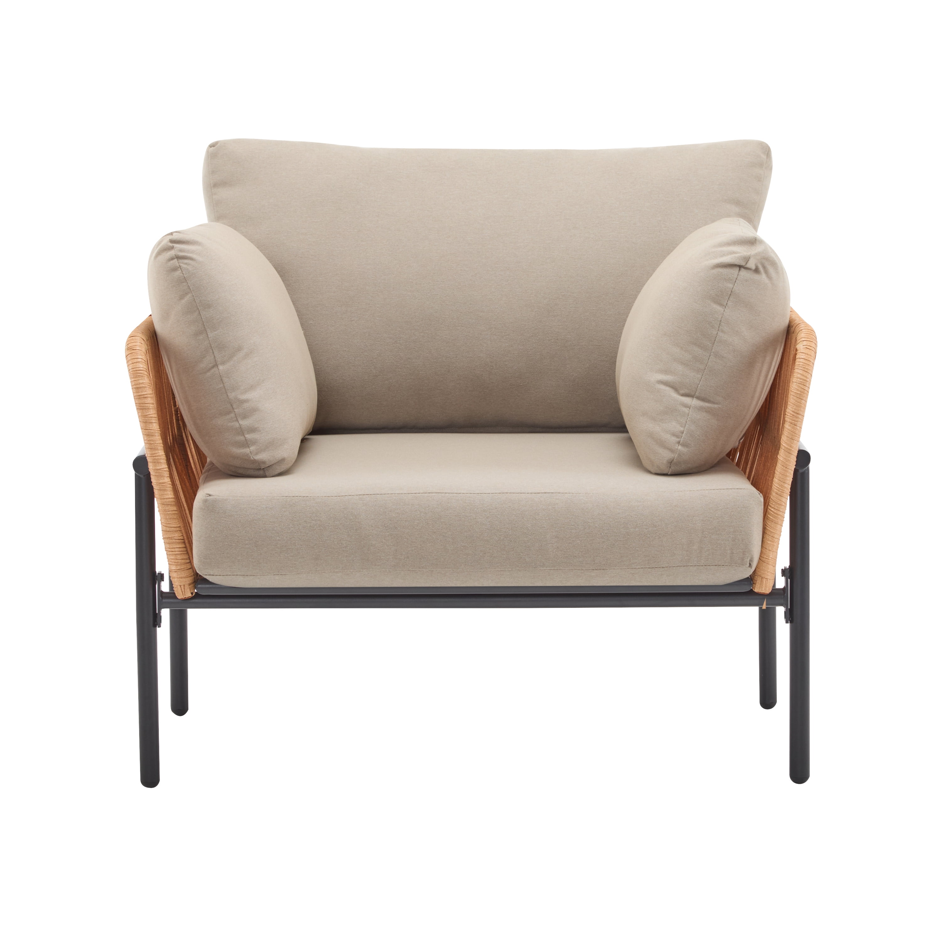 CASADEAR 36" Beige and Light Wood-Tone Rope Iron Lounge Chair with ...