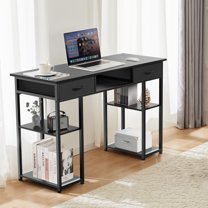 TMS Connection Computer Writing Desk, Natural with Black Metal Legs ...