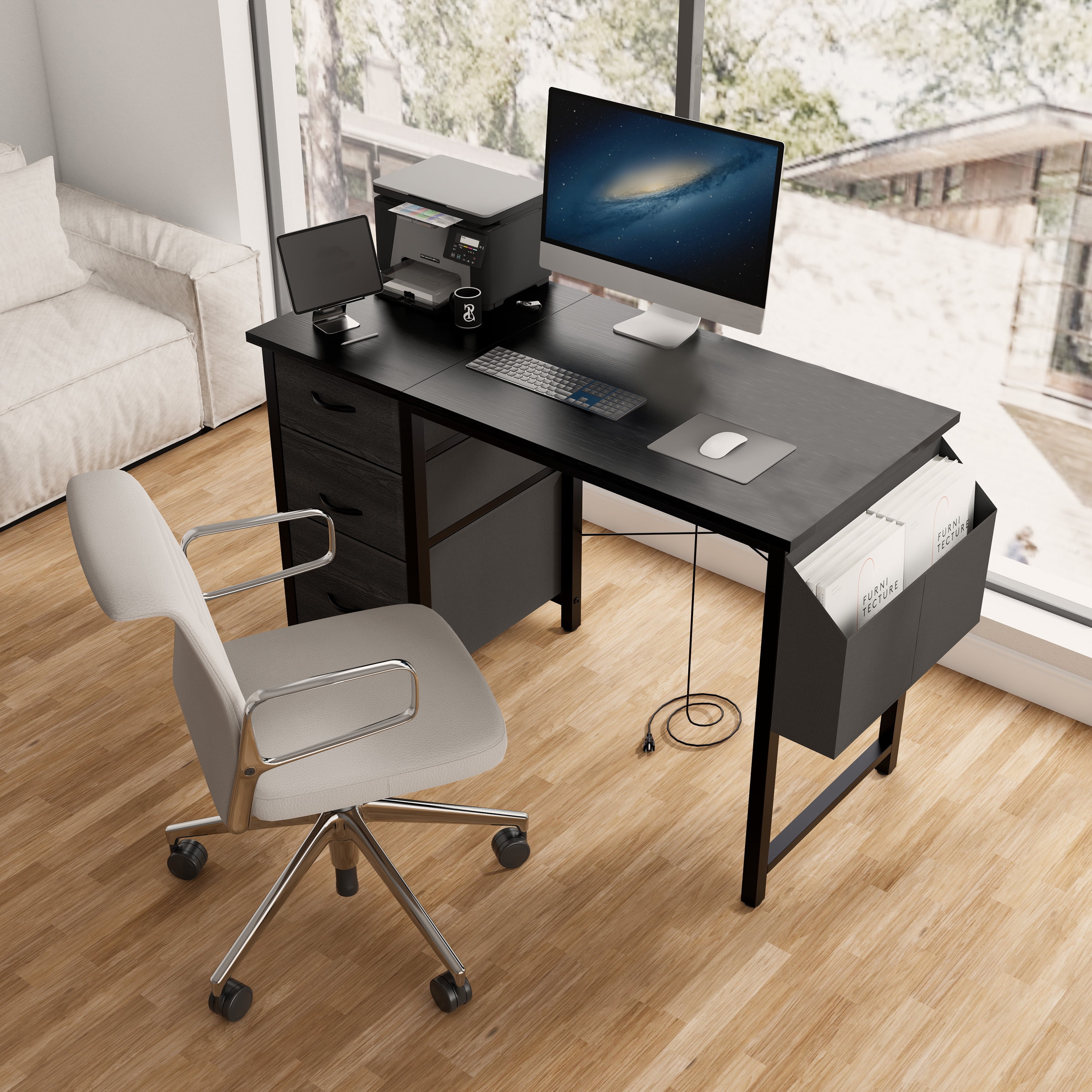 CASADEAR 47"office desk with 3 drawers,Side Pocket and power outlet ...