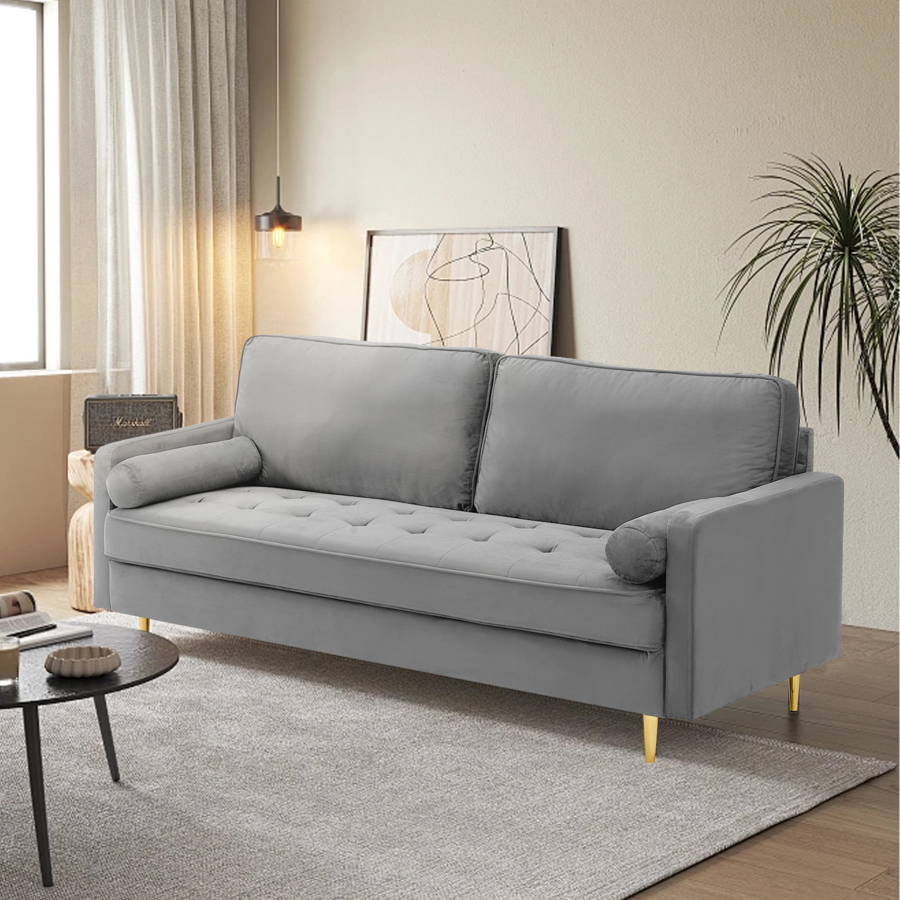 CASADEAR 67 inch Velvet Sofa with Pine Wood Frame, Spring & Elastic ...