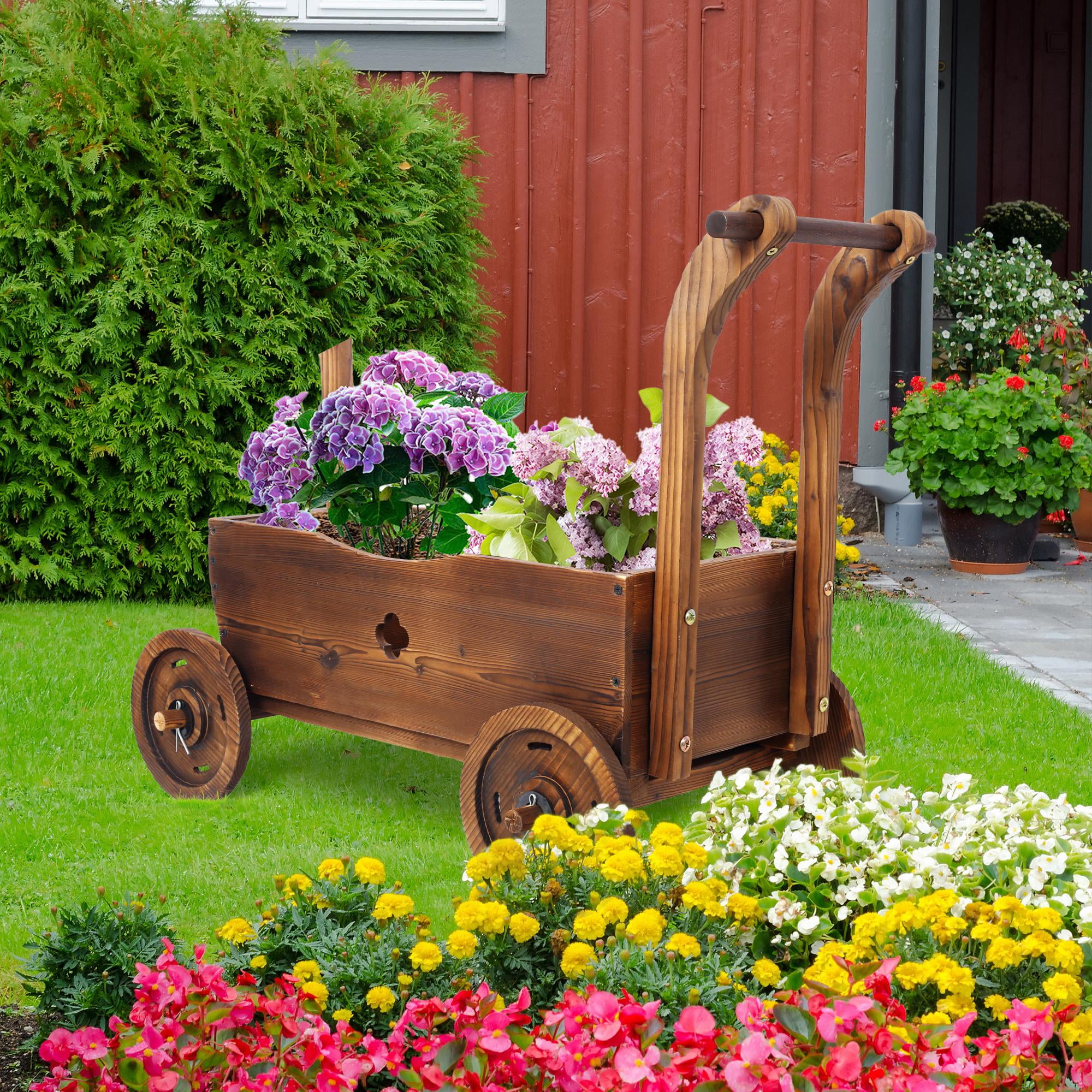 CASADEAR Wooden Wagon Planter Box, Wooden Flower Cart ,Mobile Garden ...