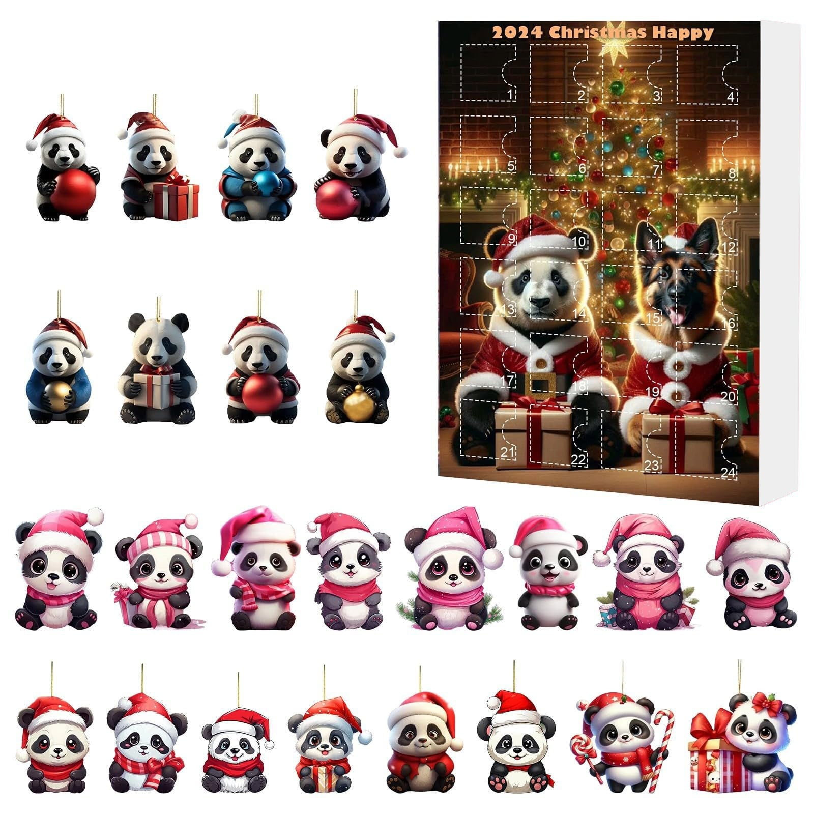 CASAFUN 2024 Christmas Advent Calendar with Acrylic Panda Pendant ...