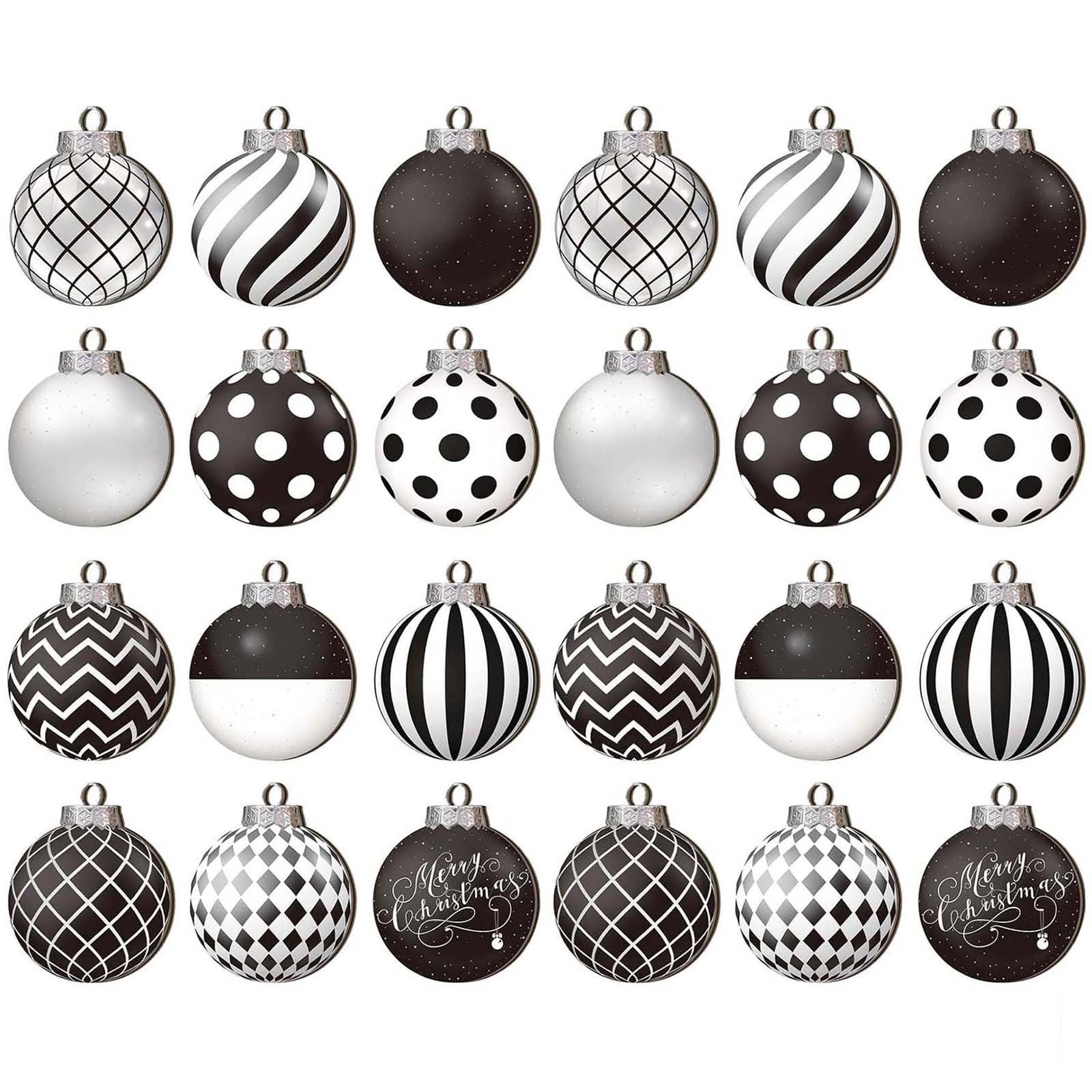 CASAFUN 24Pcs Christmas Polka Dot Ornaments Black and White Winter ...