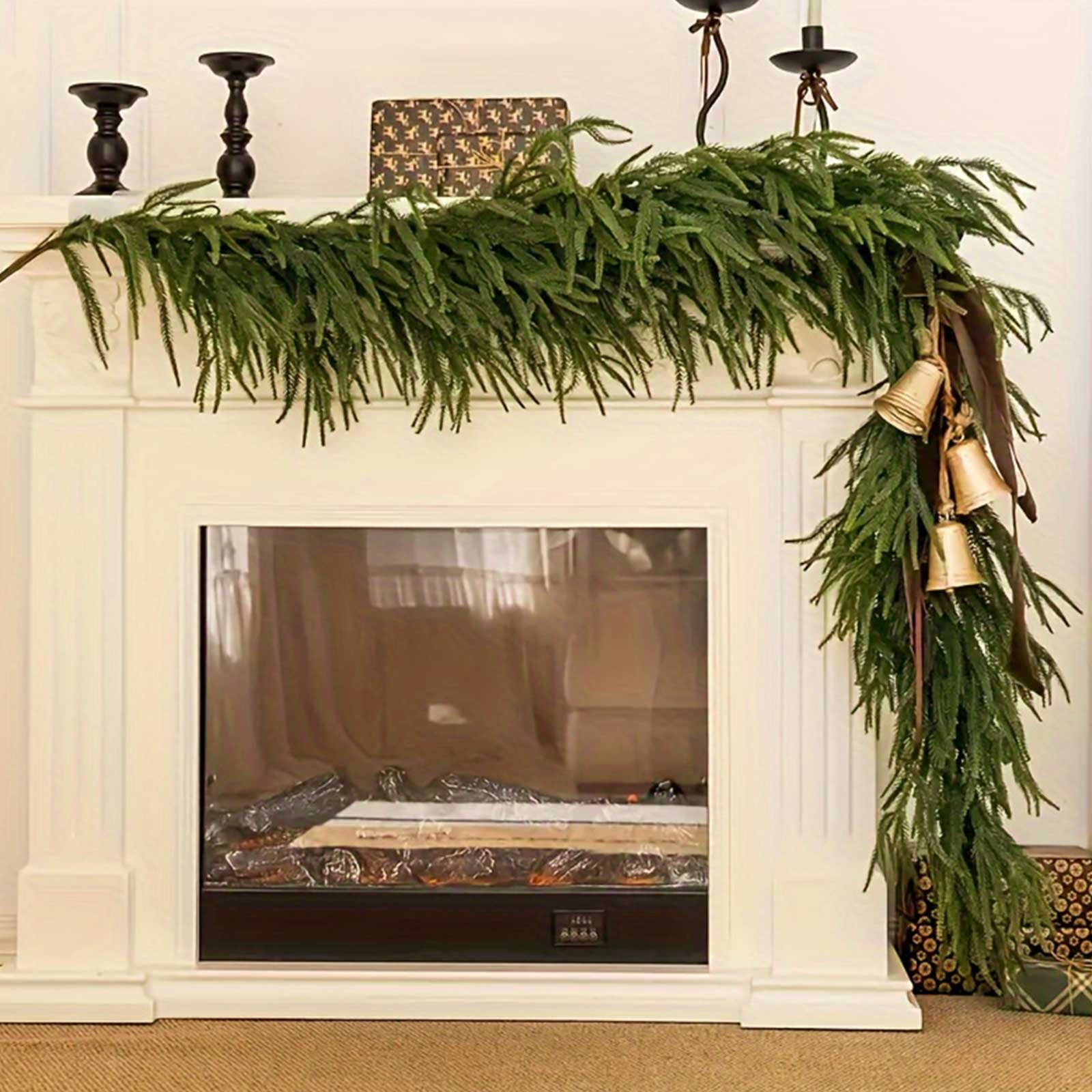 CASAFUN 2pc 6FT Artificial Norfolk Pine Garlands,Real Touch Winter Pine Garland,Greenery Garland ...