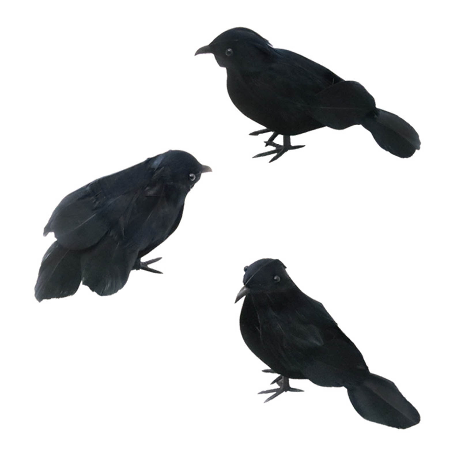 CASAFUN 3pc Realistic Crows Halloween Handmade Crow Prop Feathered ...