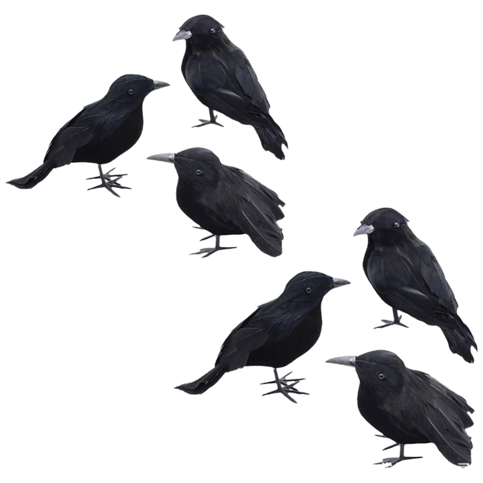 CASAFUN 6pc Realistic Crows Halloween Handmade Crow Prop Feathered ...