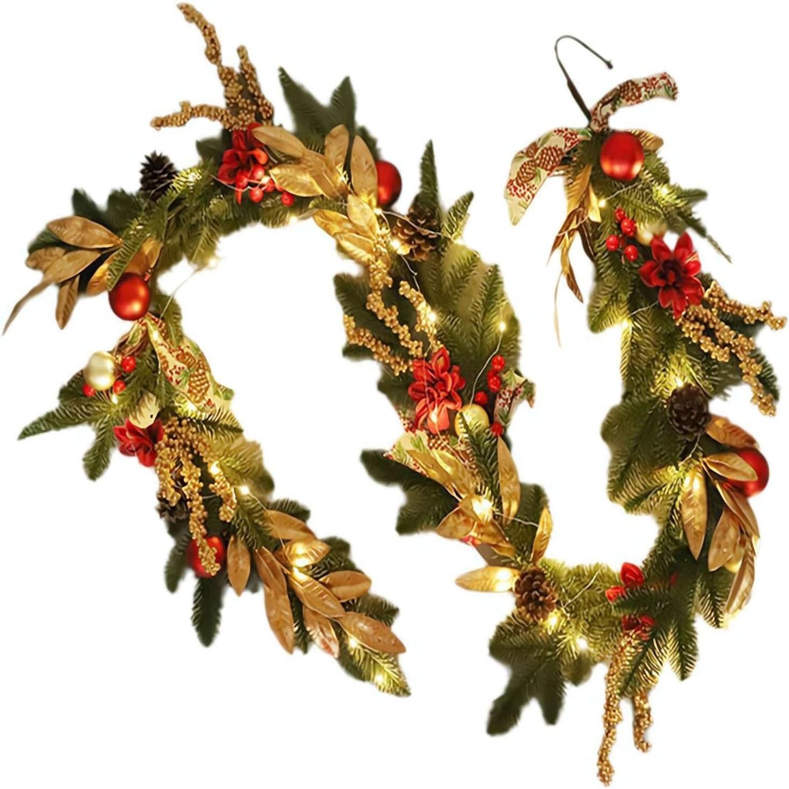 CASAFUN Artificial Christmas Greenery Christmas Pine Swags with LED ...