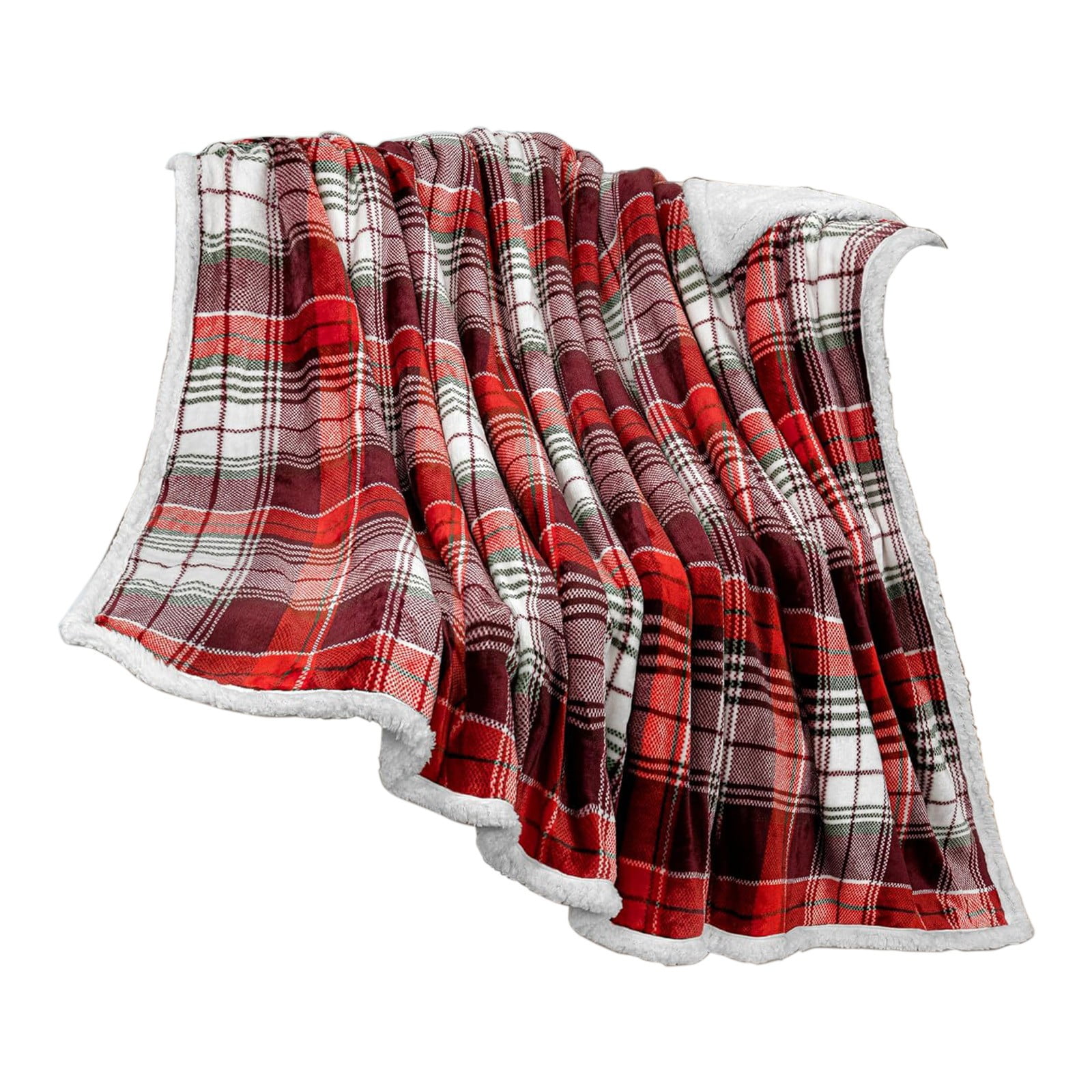 CASAFUN Christmas Red Buffalo Plaid Sherpa Throw Blanket, Reversible ...