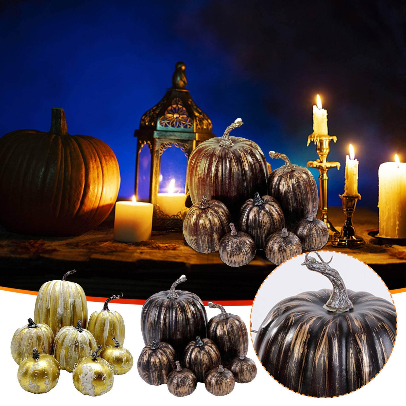 CASAFUN Fall Artificial Pumpkins Decor, Fake Pumpkin Gold Brush White ...
