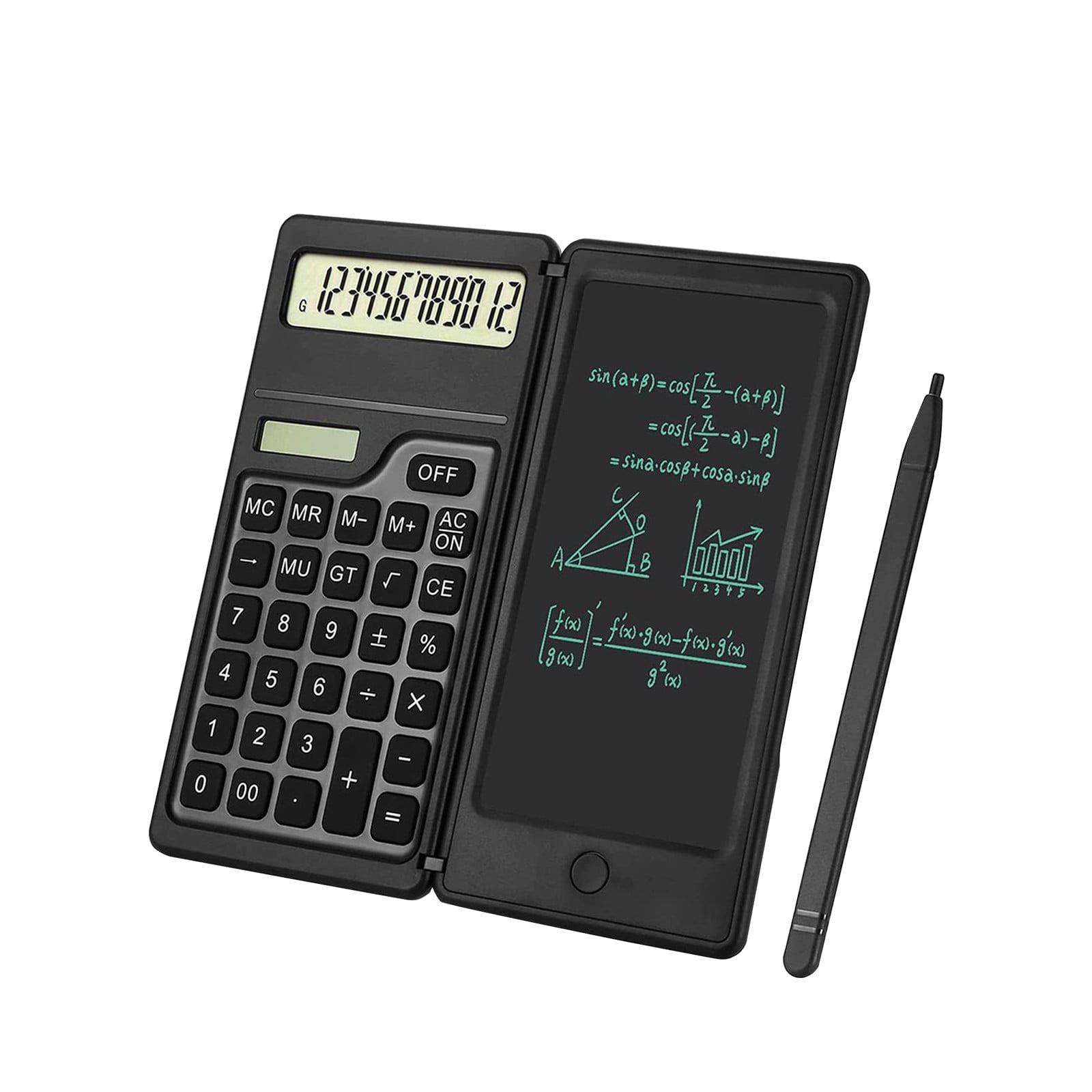 CASAFUN Foldable 12 Digit Desktop Calculator with LCD Writing Tablet ...