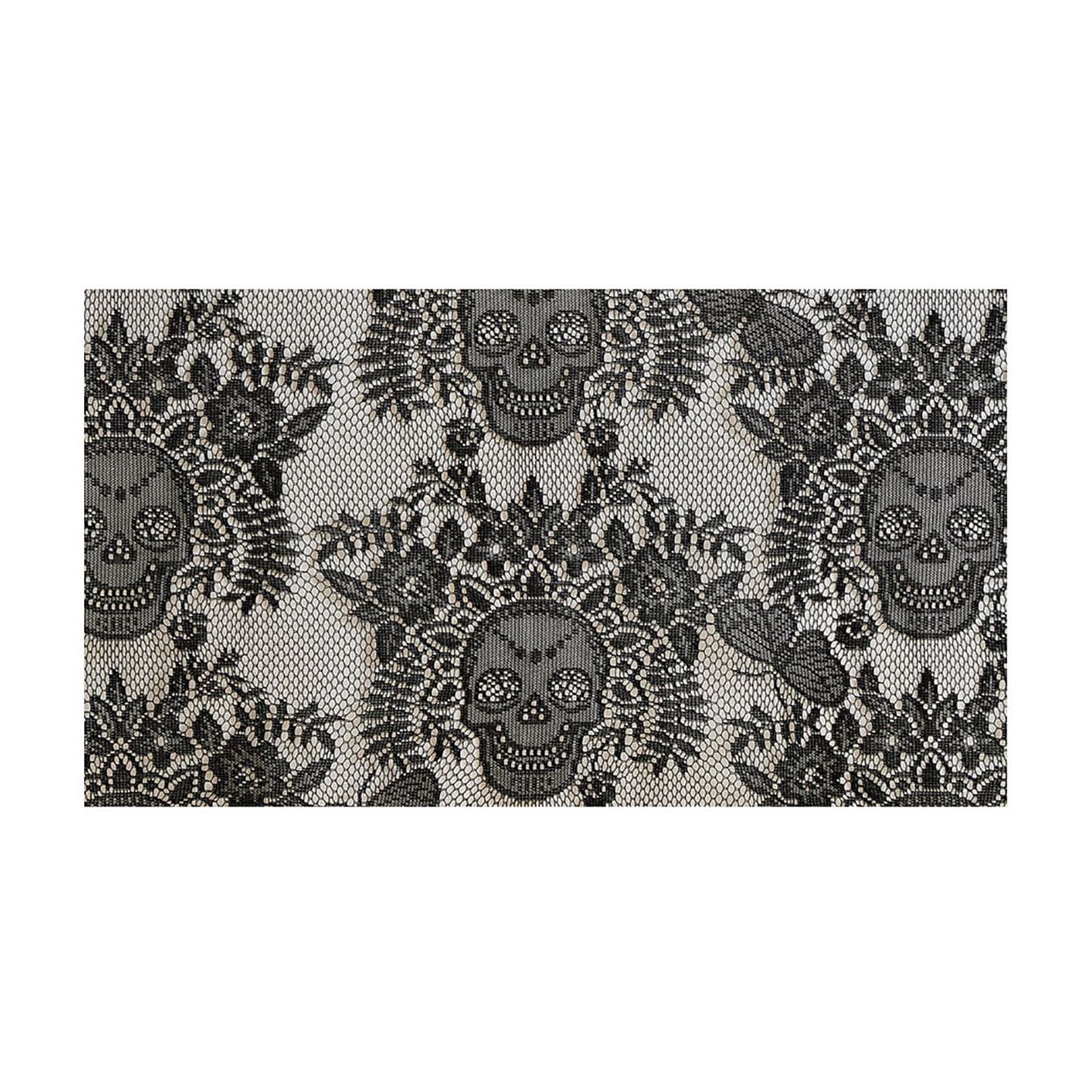 CASAFUN Halloween Black Skull Lace Fabric,Non-Stretch Fabric Lace ...