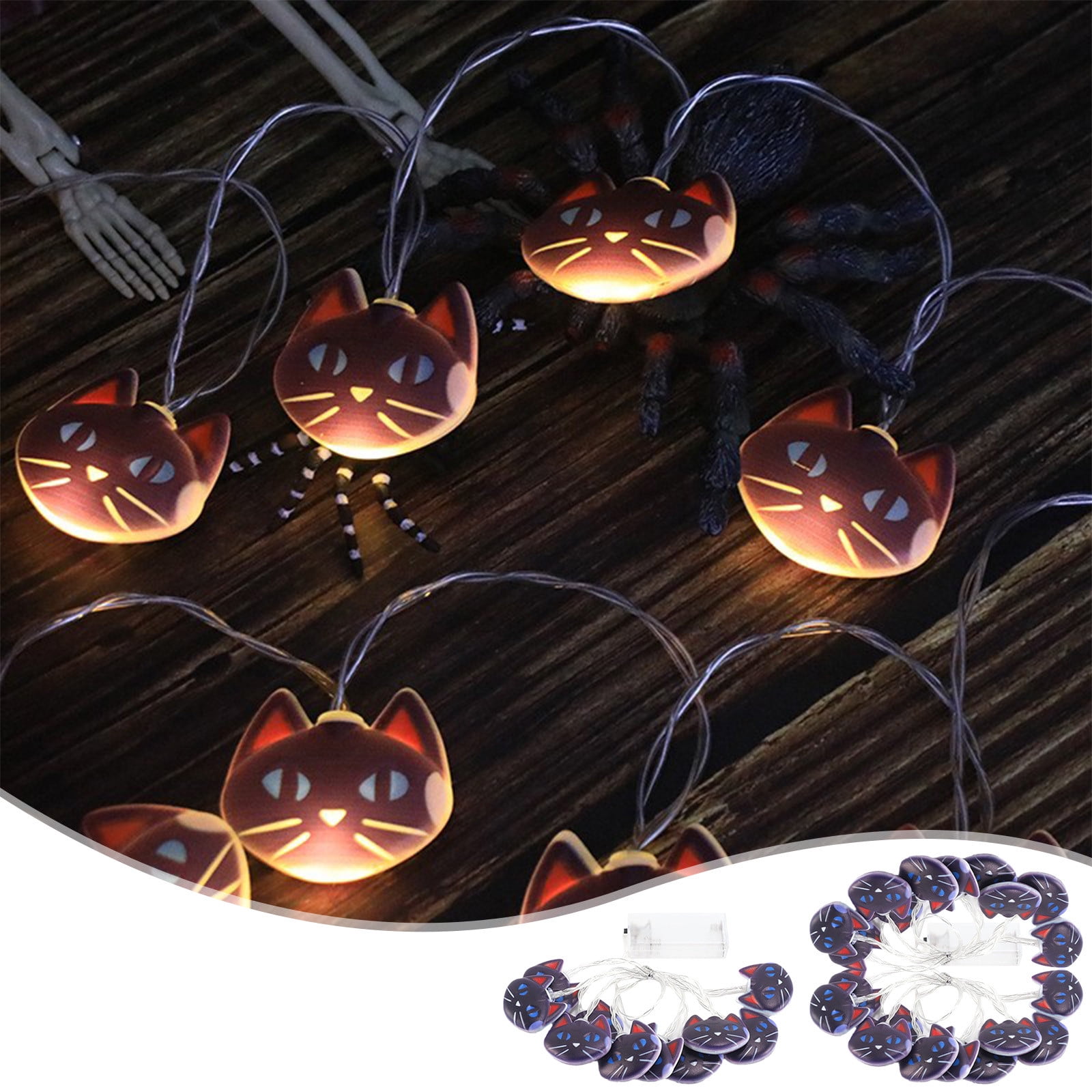 CASAFUN Halloween Decorations Black Cat String Lights, Halloween Decor ...