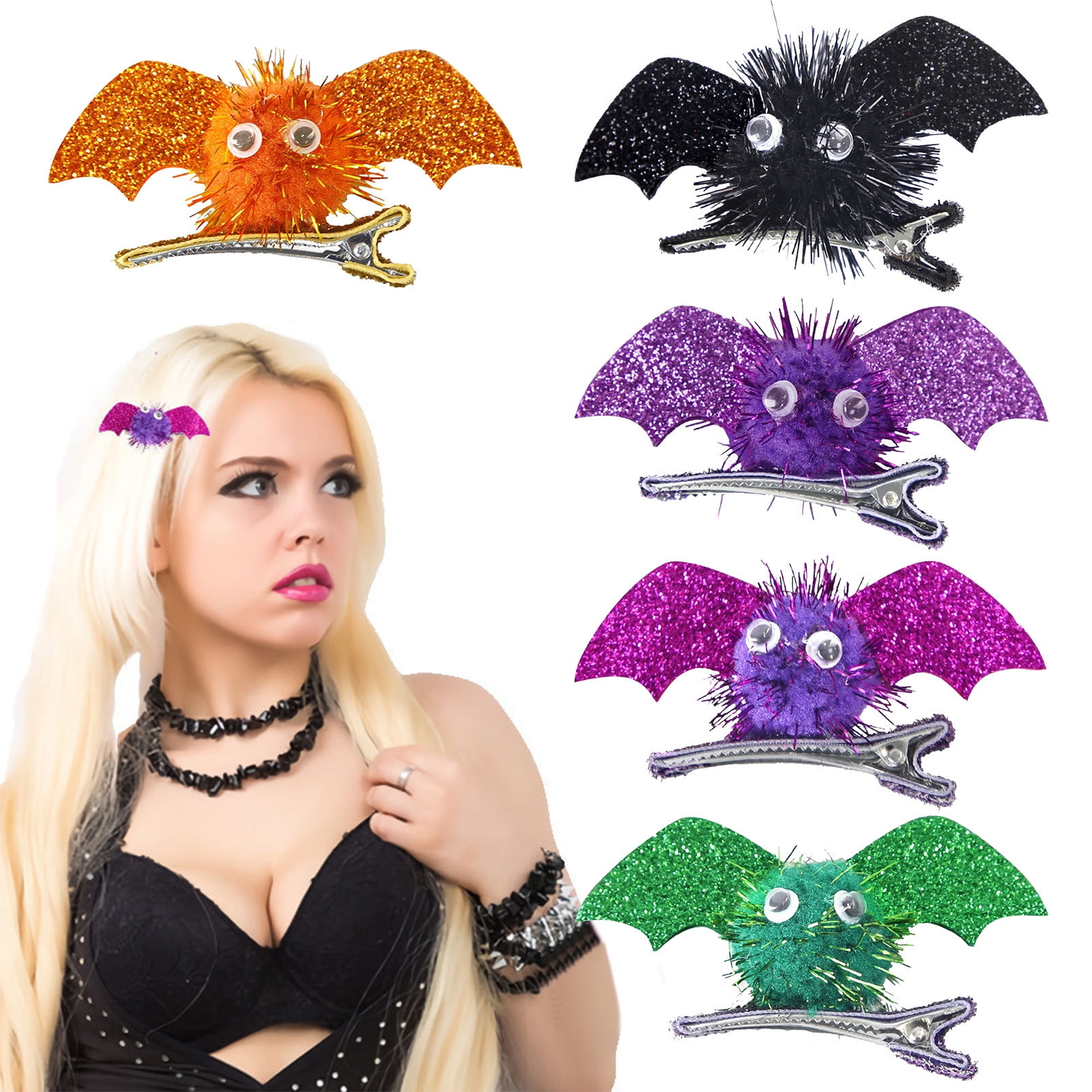 CASAFUN Halloween Hair Clips Glitter Bats Alligator Hair Clip Cute Spider Sparkling Hair ...