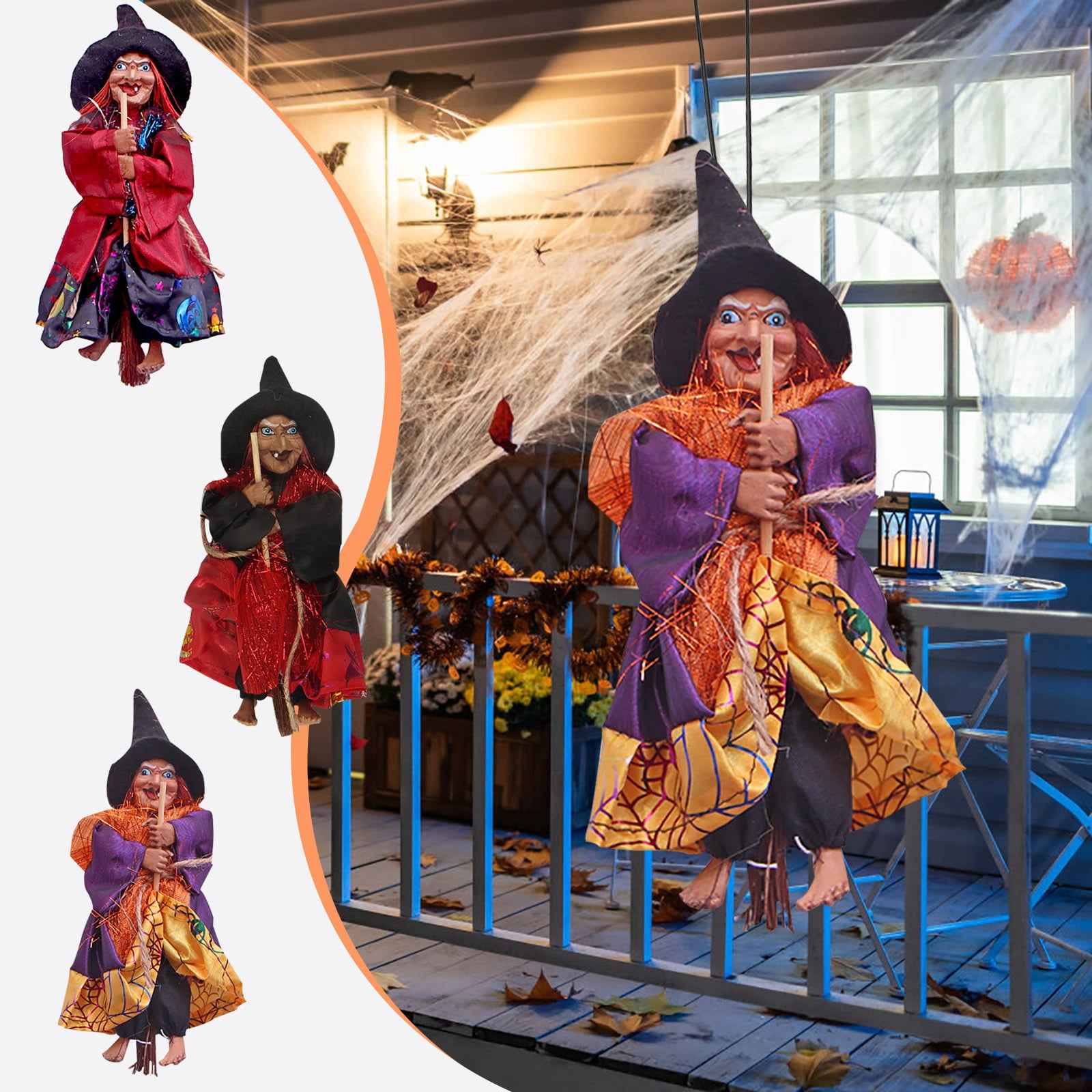 CASAFUN Halloween Hanging Witch Decoration, Halloween Wiches Flying Witches Halloween Outdoor ...