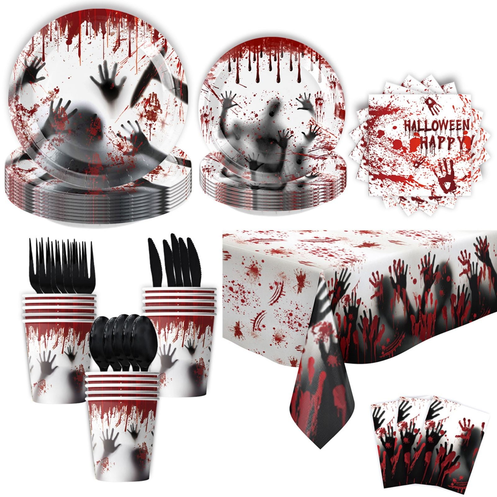 CASAFUN Halloween Scream Party Tableware Decorations Include Killer ...