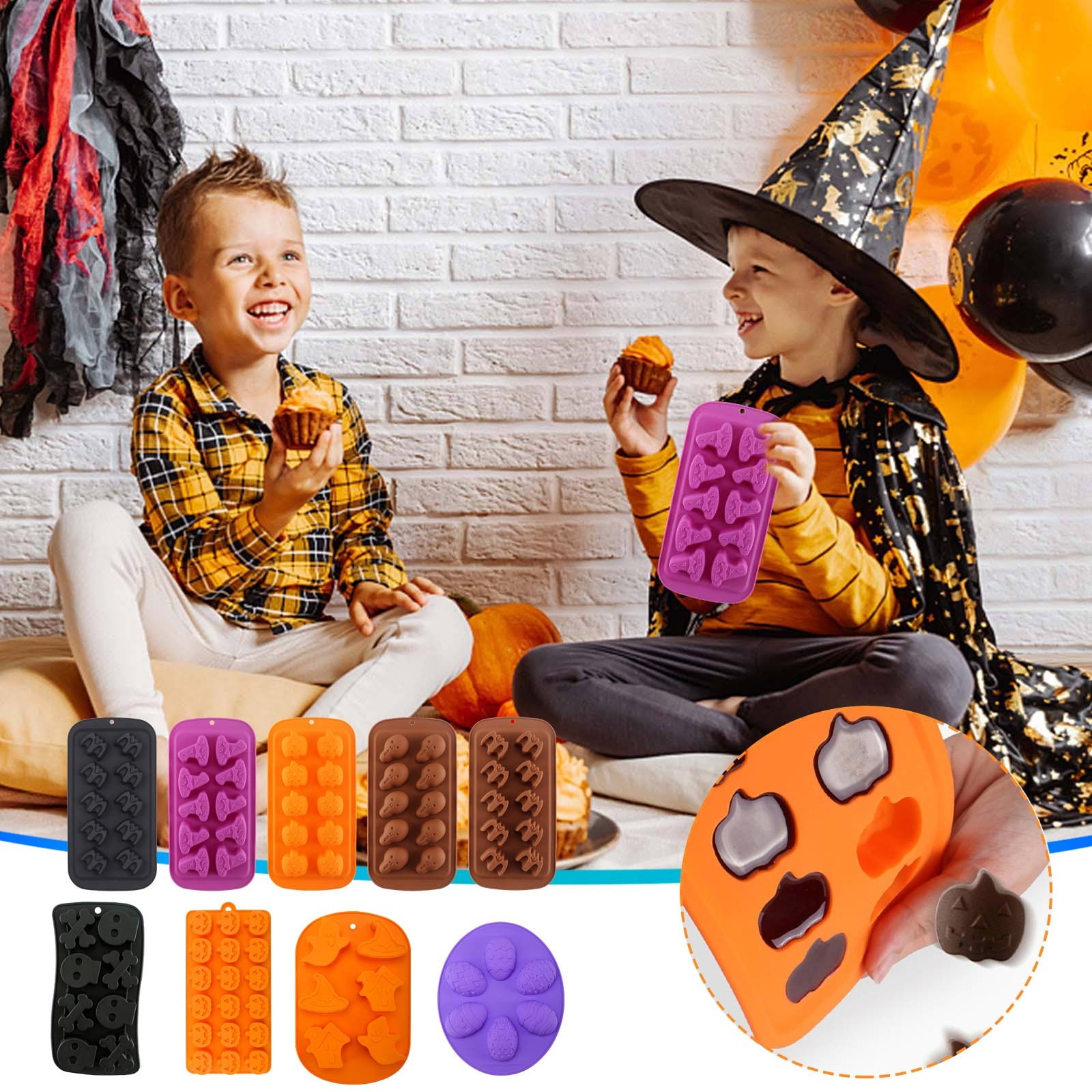 CASAFUN Halloween Silicone Molds for Baking, Halloween 10 Pumpkin Skull ...