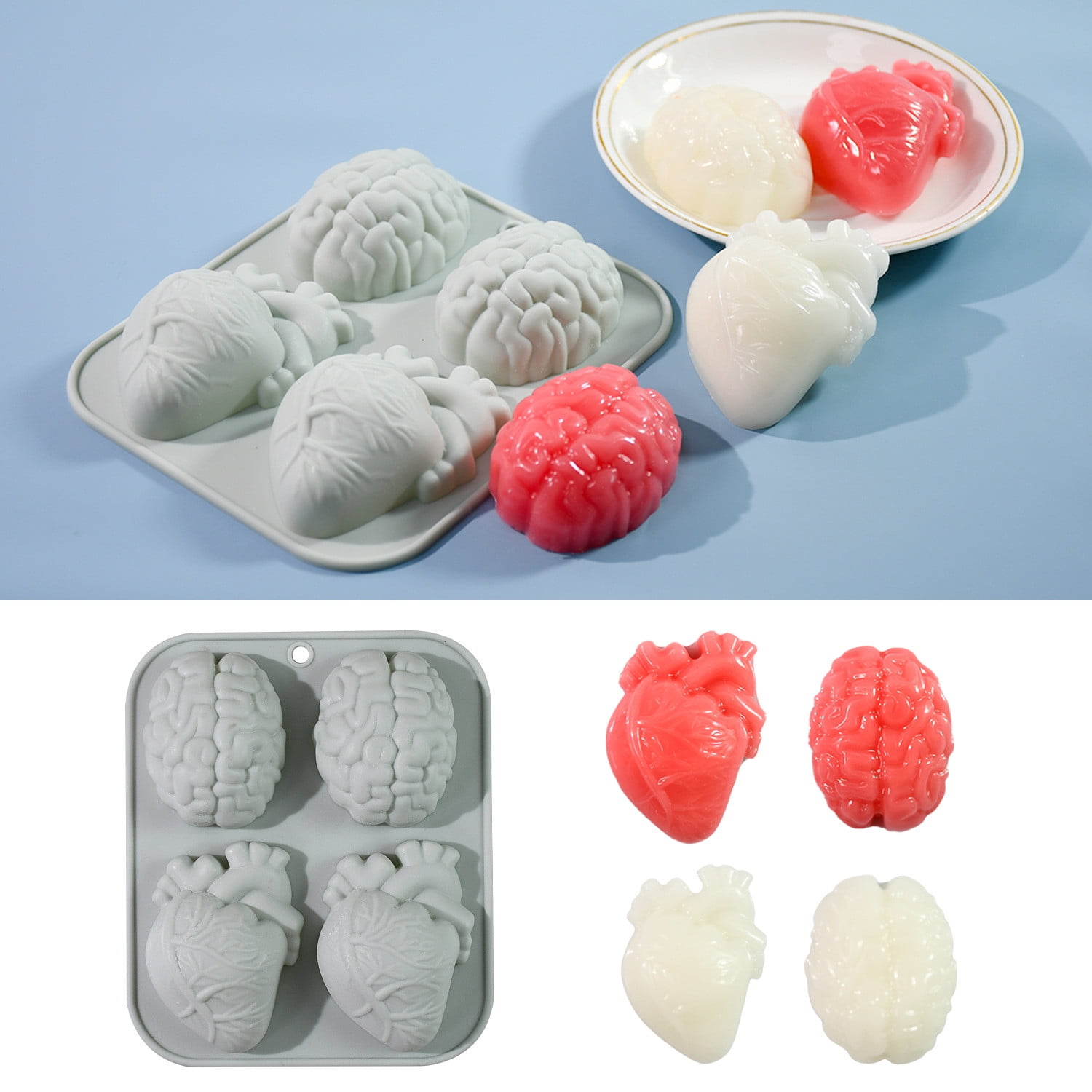 CASAFUN Halloween Silicone Molds for Baking, Halloween Brain Heart Pan ...