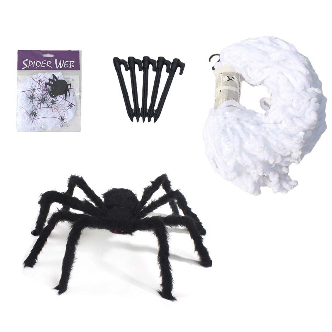 CASAFUN Halloween Spider Web Cobweb with Black Spider, Realistic Hairy ...