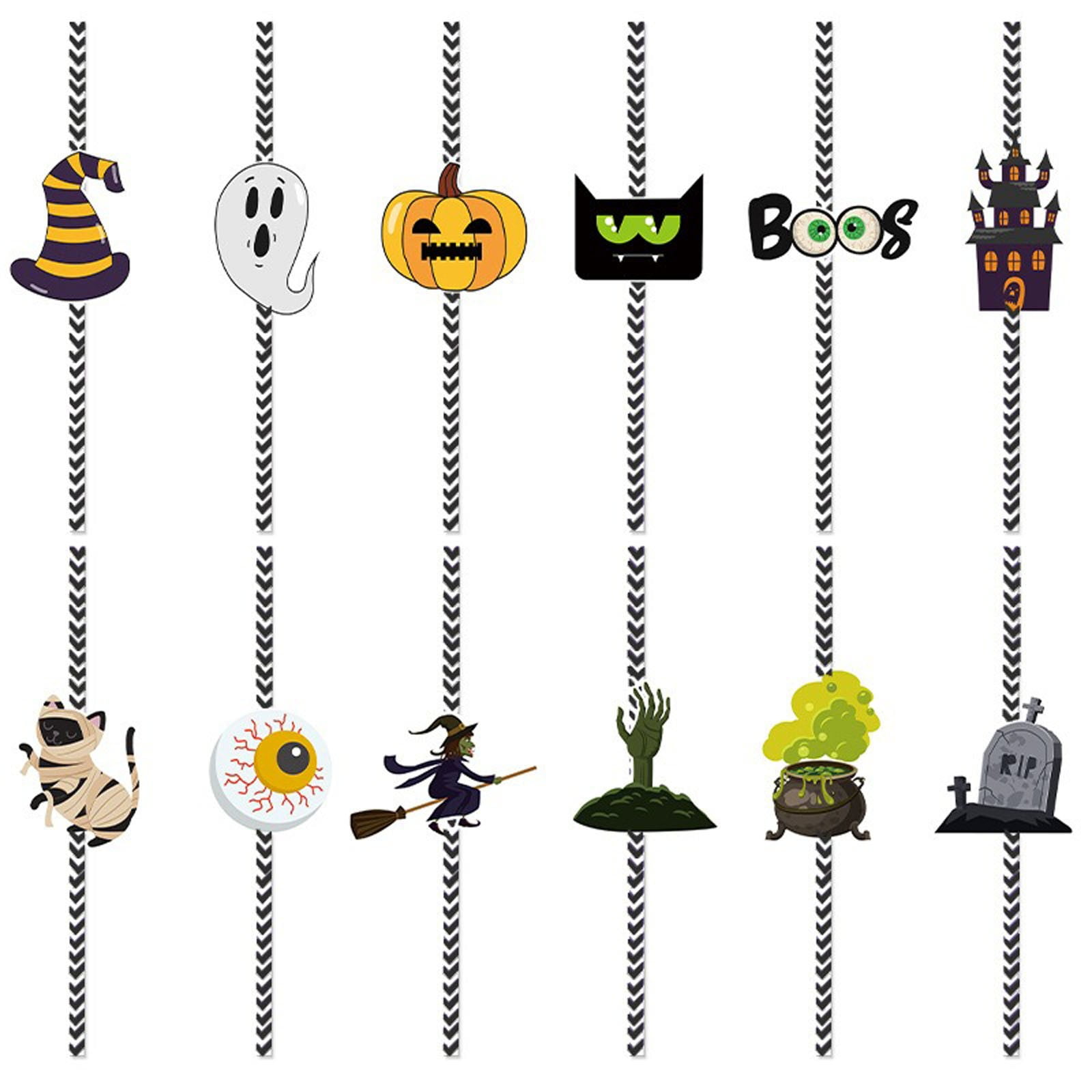 CASAFUN Halloween Straws, 24PCS Halloween Party Straws Paper Straight ...