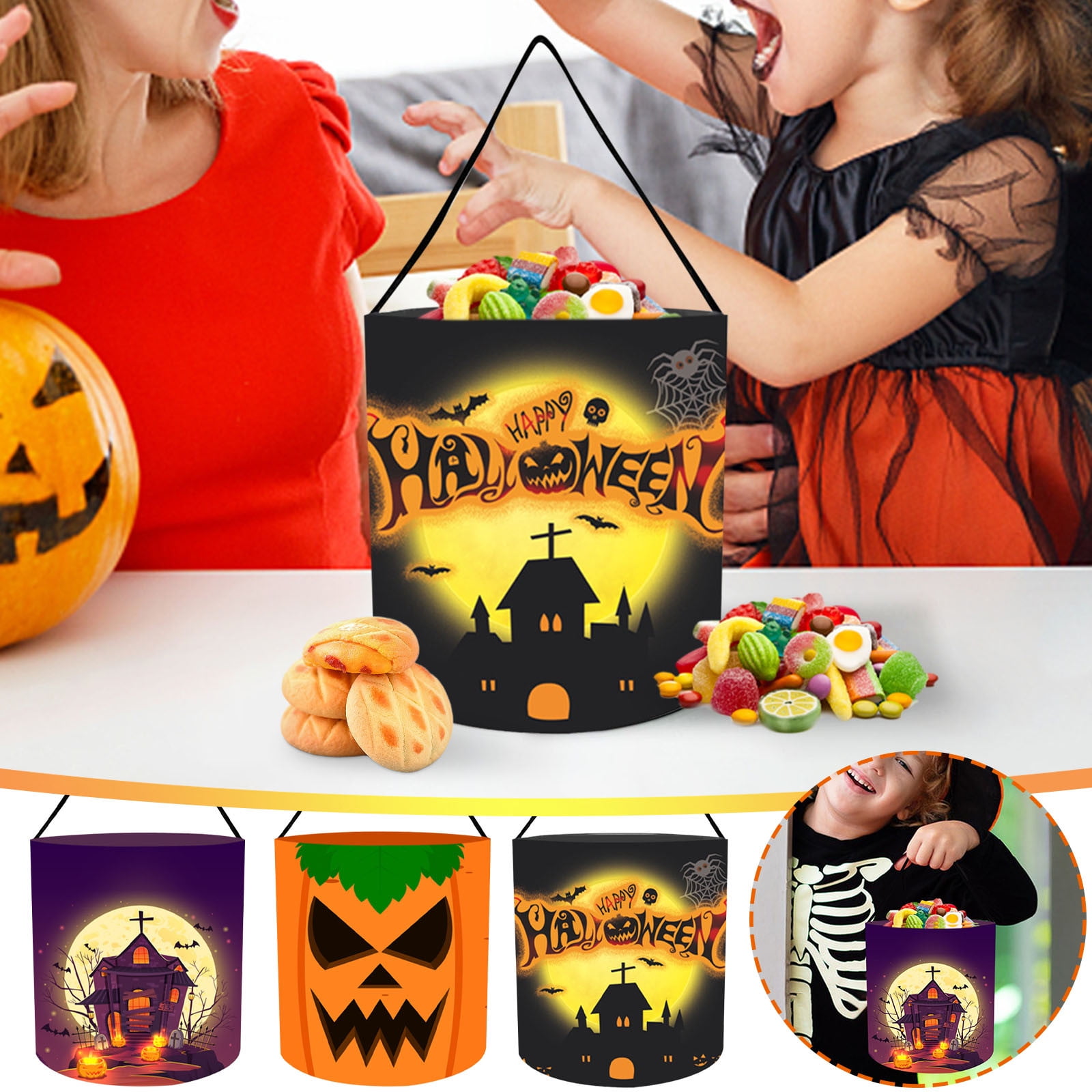 CASAFUN Halloween Trick or Treat Bags, Catle Ghost Pumpkin Handbag Tote ...