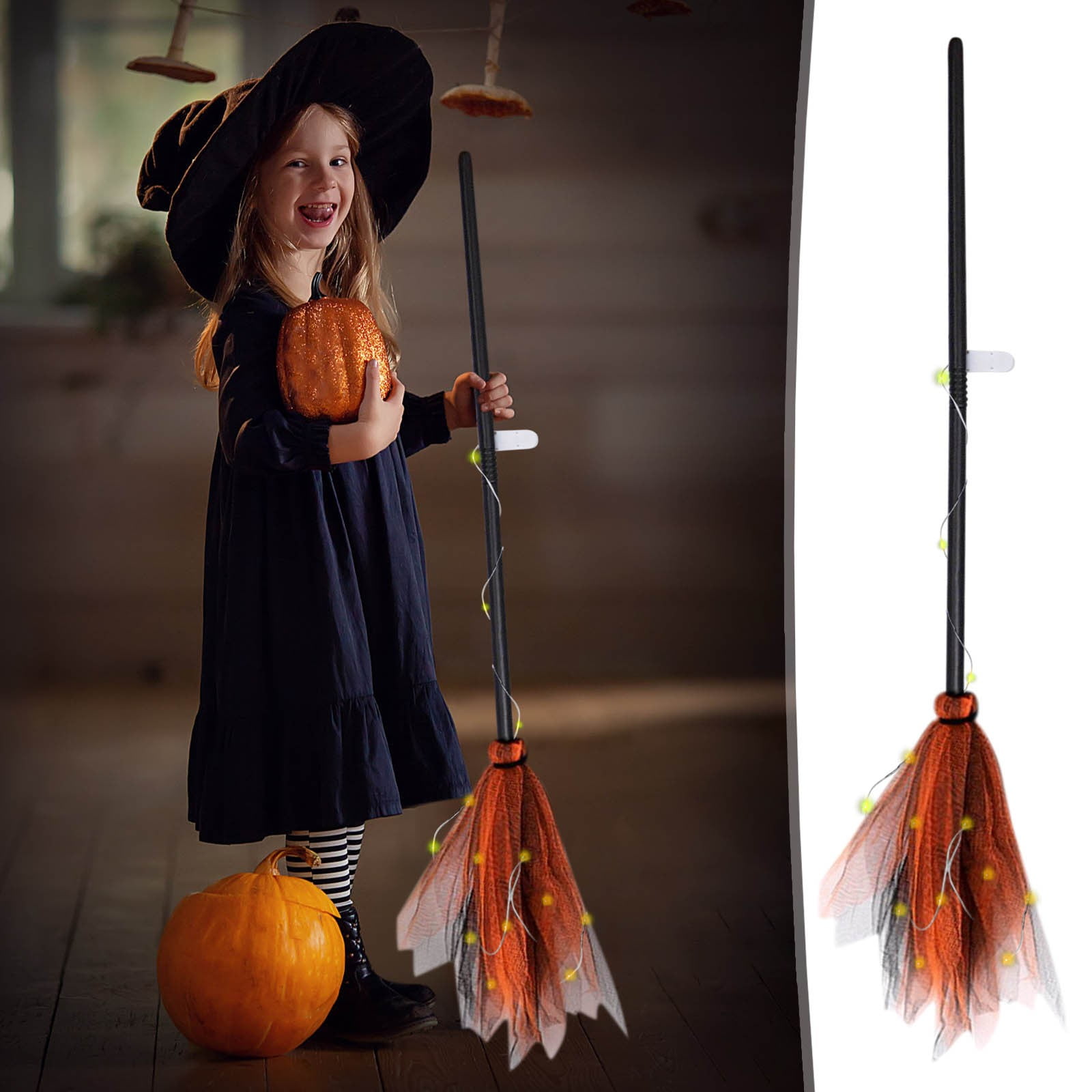 CASAFUN Halloween Witch Broom with LED Light Witches Broomsticks ...