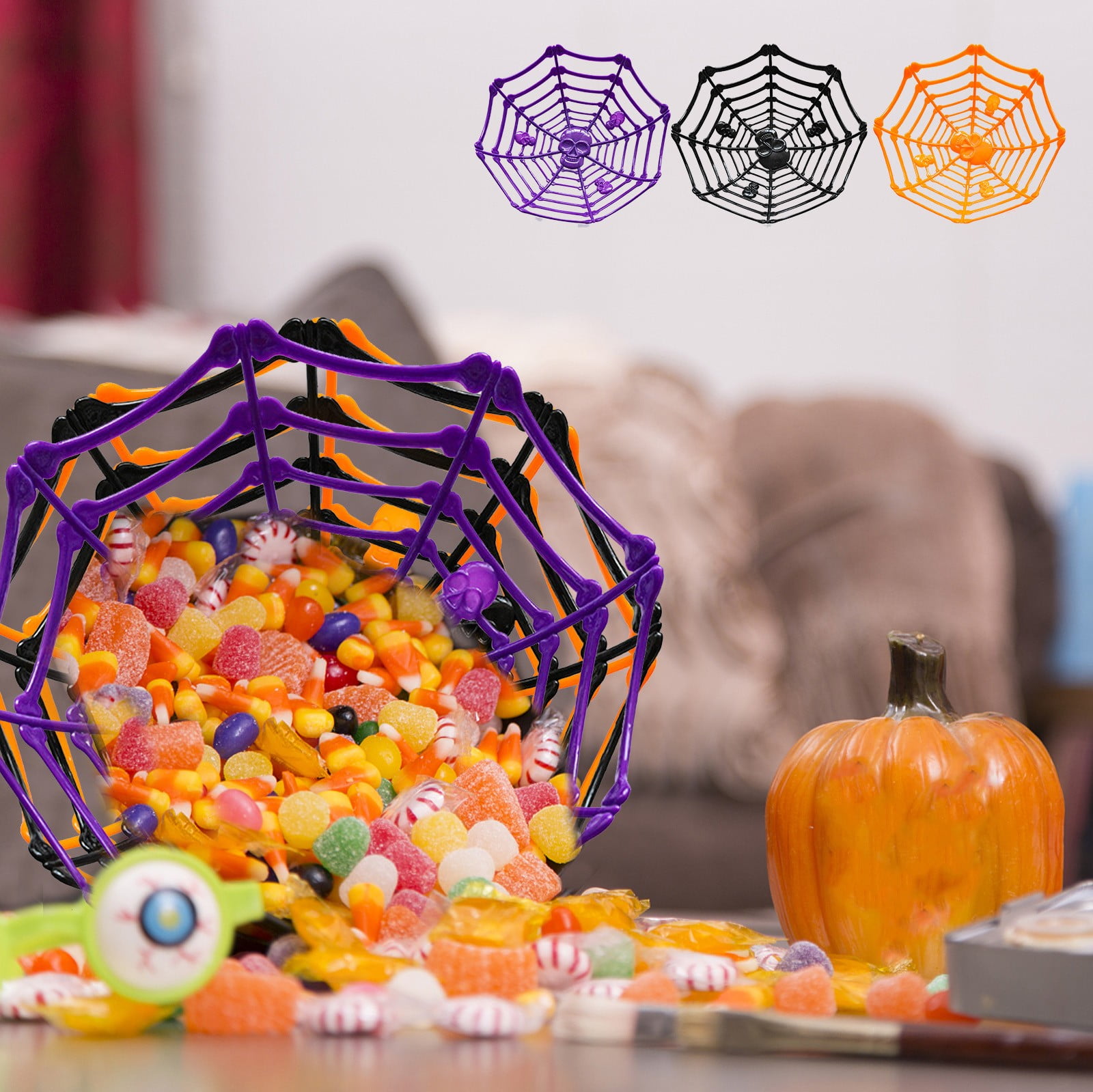 CASAFUN Large Halloween Spider Web Plastic Baskets Bowls, Halloween ...
