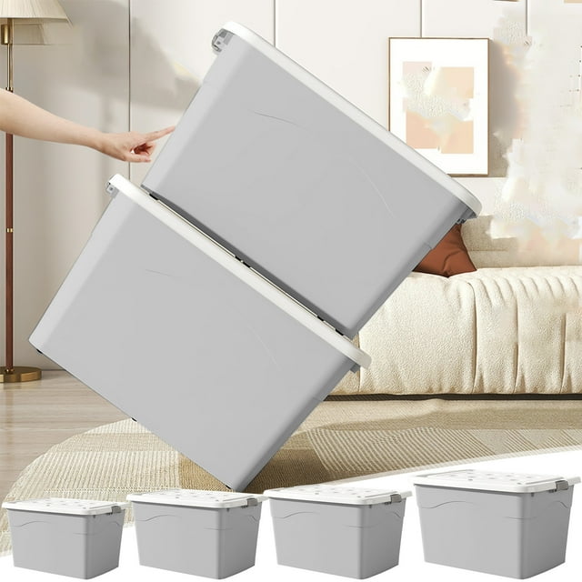 CASAFUN Lockable Storage Tote with Wheels & Lid Thickened Plastic Large ...