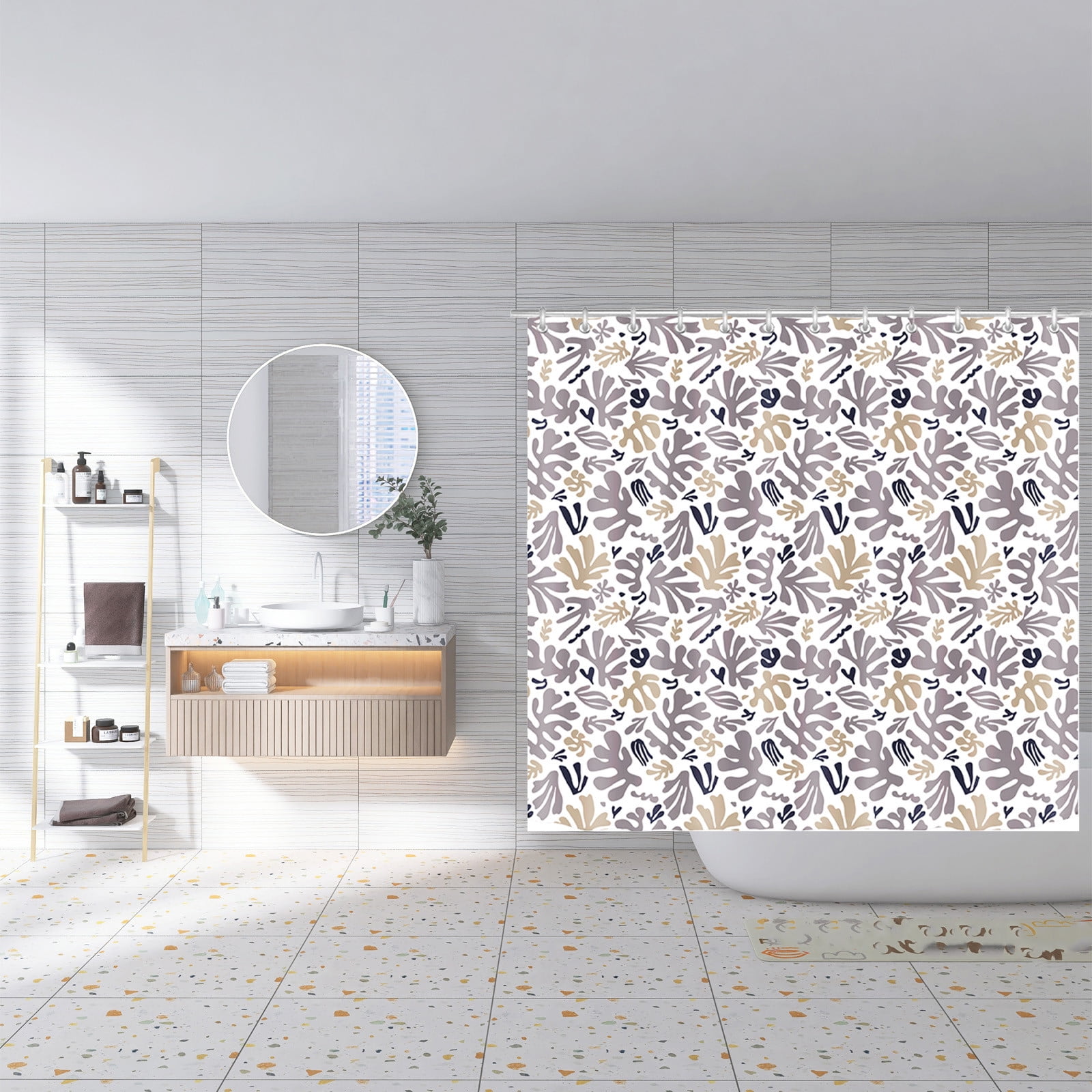 CASAFUN Modern Shower Curtain with 12 Hooks, Watertight Bathroom ...