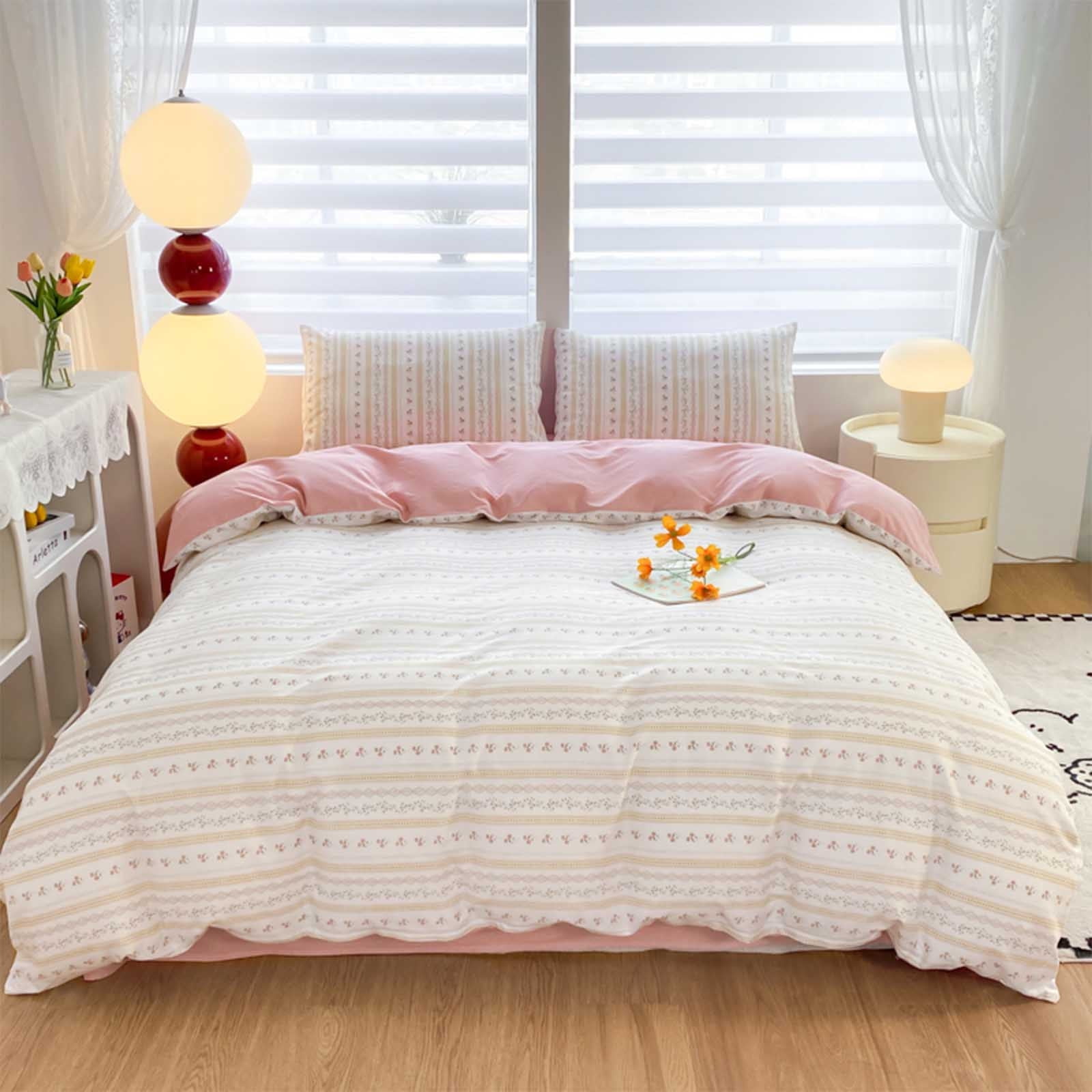 CASAFUN Plain Printed 4 Piece Queen Sheet Set with Comforter Cover ...