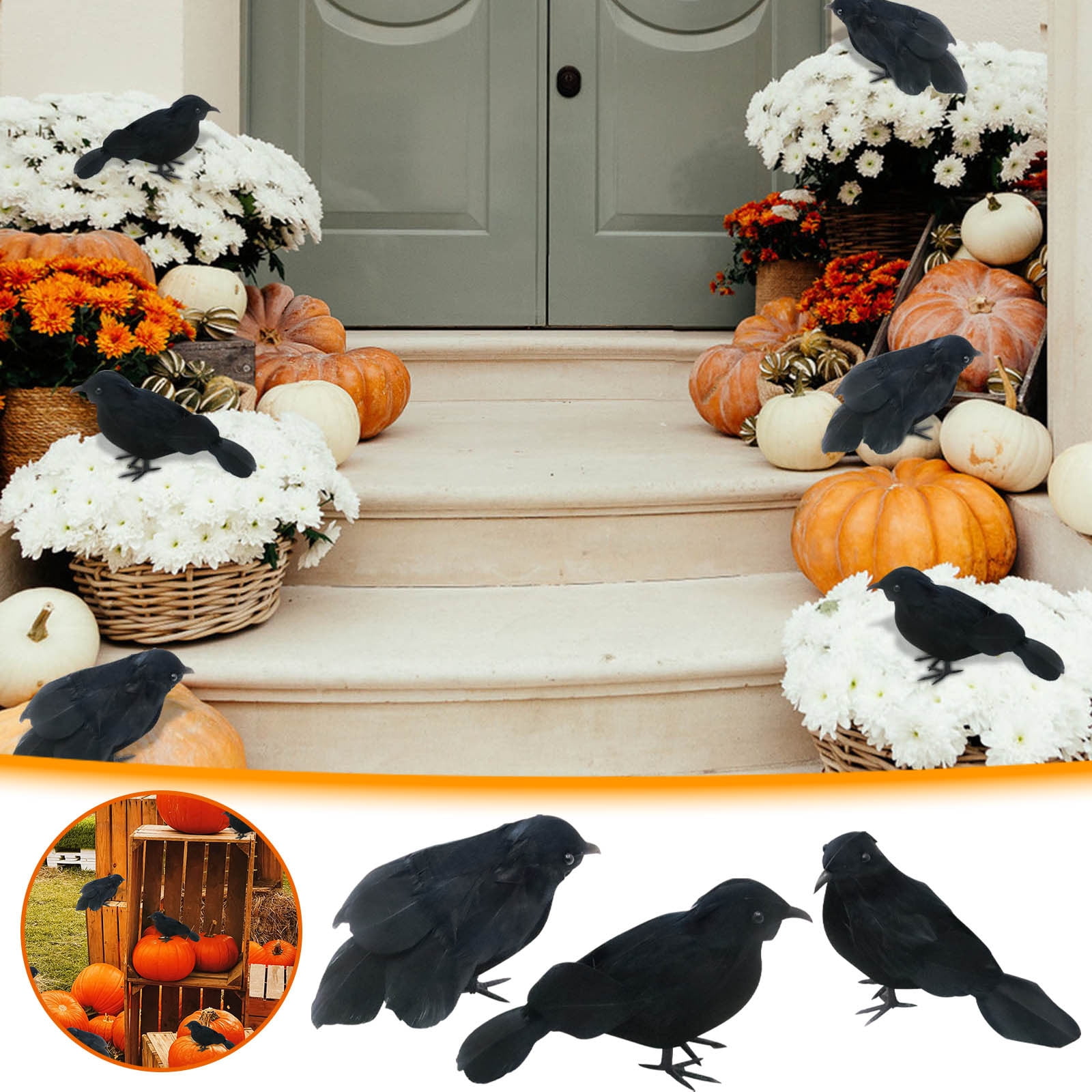 CASAFUN Realistic Crows Halloween Handmade Crow Prop Feathered Black ...